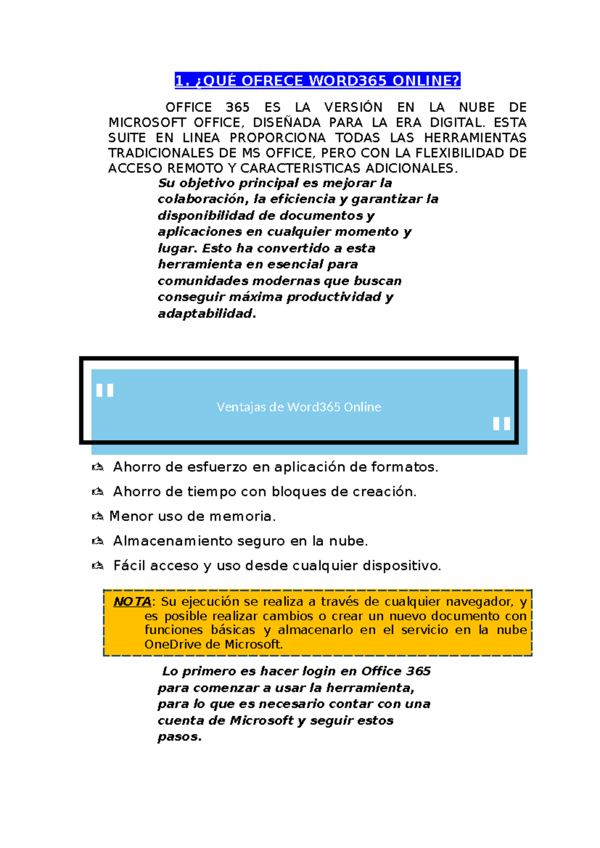 Trabajo practico word - Tp word - 1. ¿QUÉ OFRECE WORD365 ONLINE? OFFICE ...