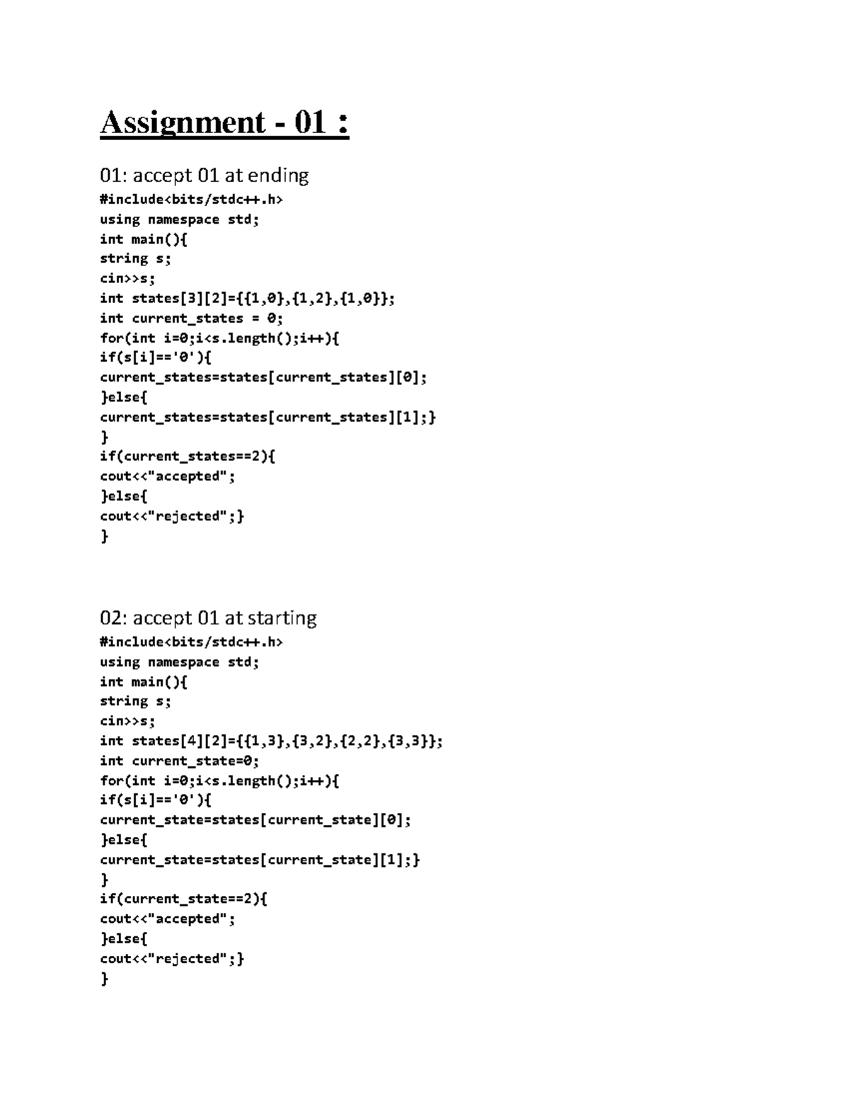 Dsa assignment - i don't know much - Assignment - 01 : 01: accept 01 at ending - Studocu
