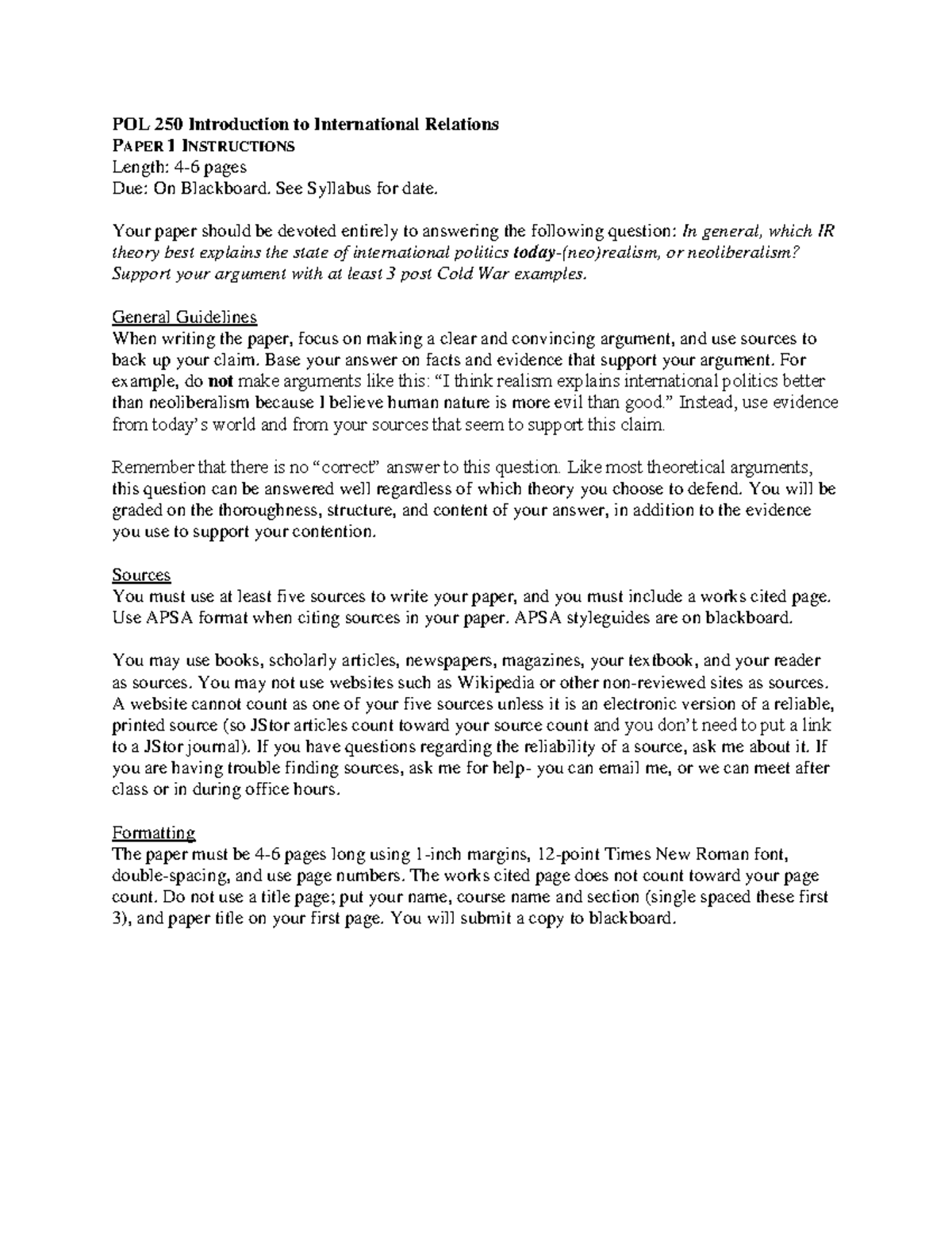 IR Theory Paper Outline and Rubric - POL 250 Introduction to ...