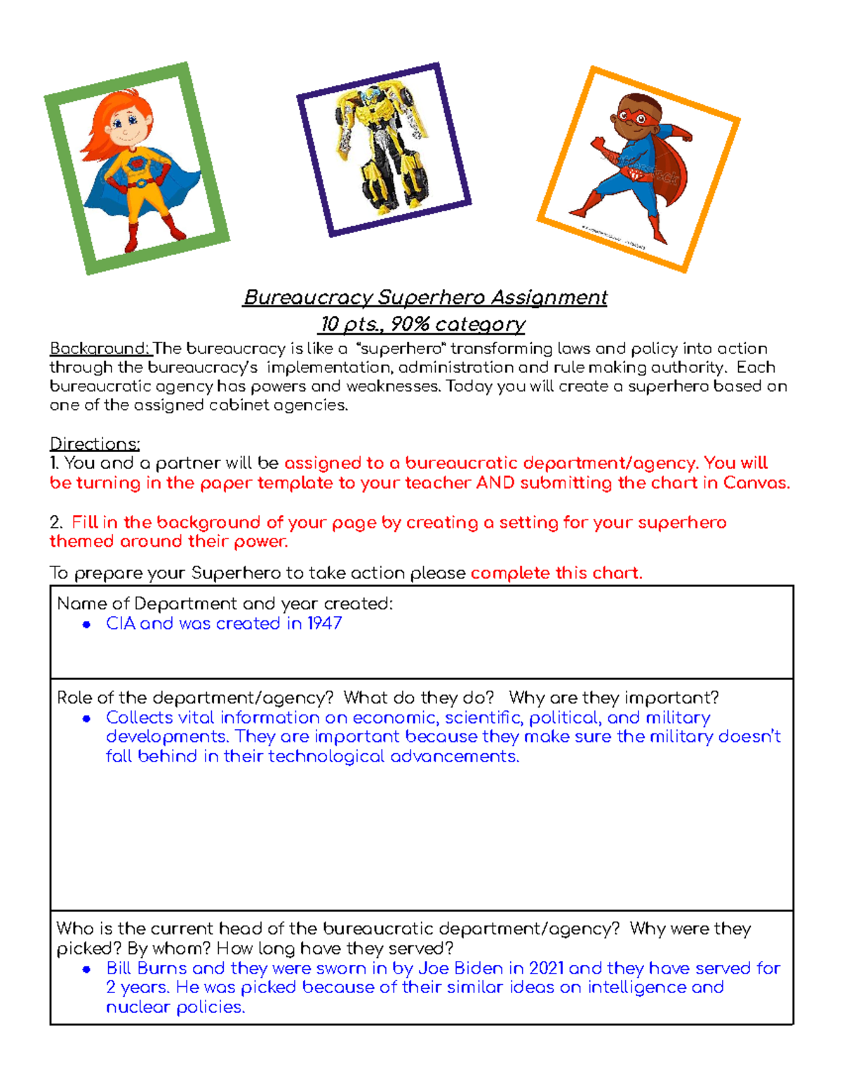 Bureaucracy Superheroes Assignment, 2024 - Bureaucracy Superhero Assignment 10 pts., 90% ...