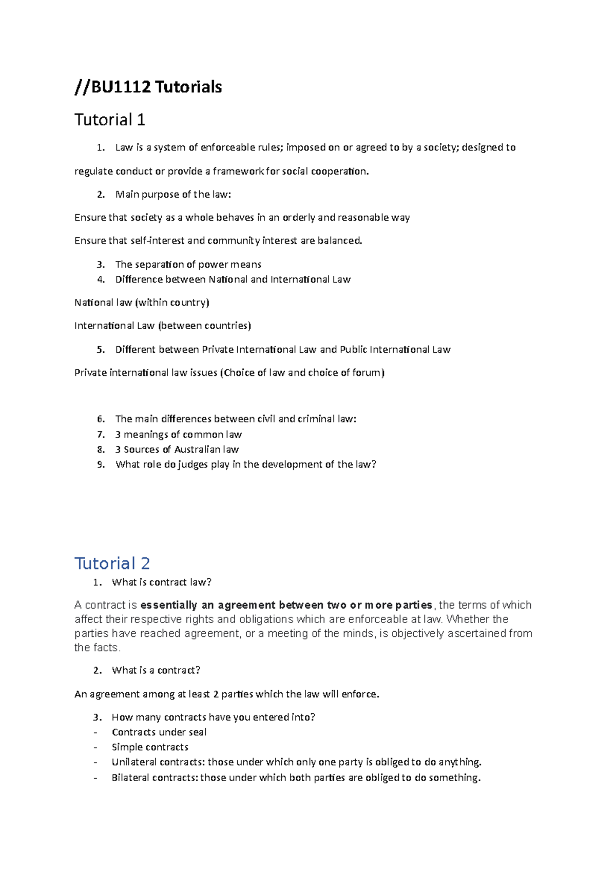 BU1112 Tutorials - Tutorial - //BU1112 Tutorials Tutorial 1 Law is a ...