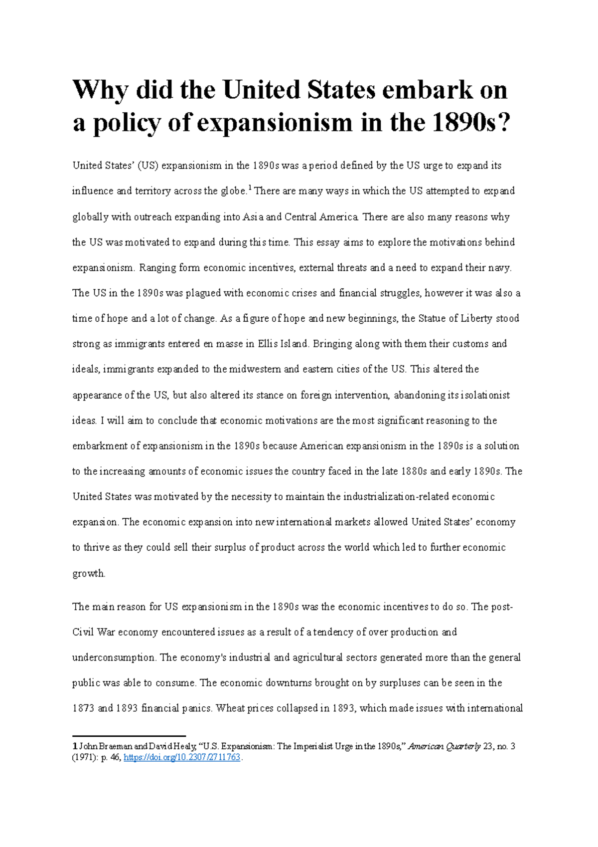 History summative 2023 - Why did the United States embark on a policy ...