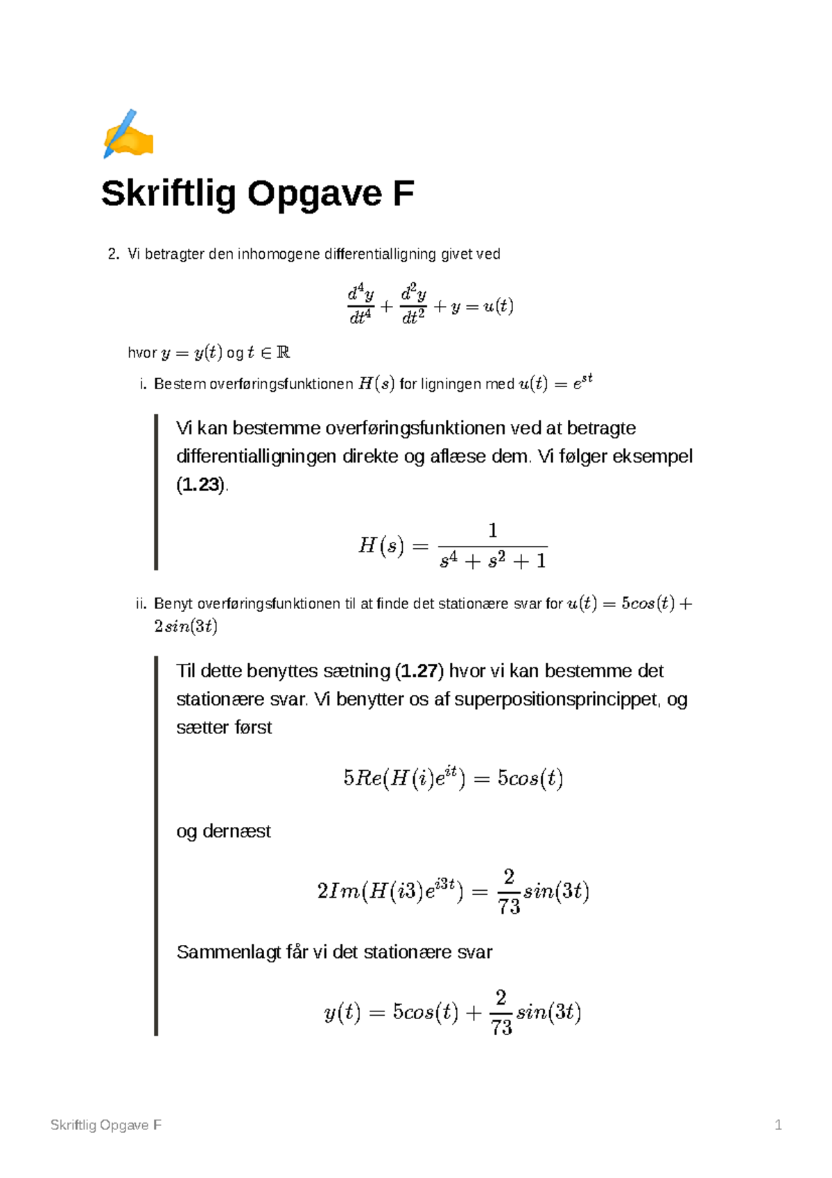 Matematik 2 Eksamensopgave gennemregnet med svar (Skriftlig Opgave F ...