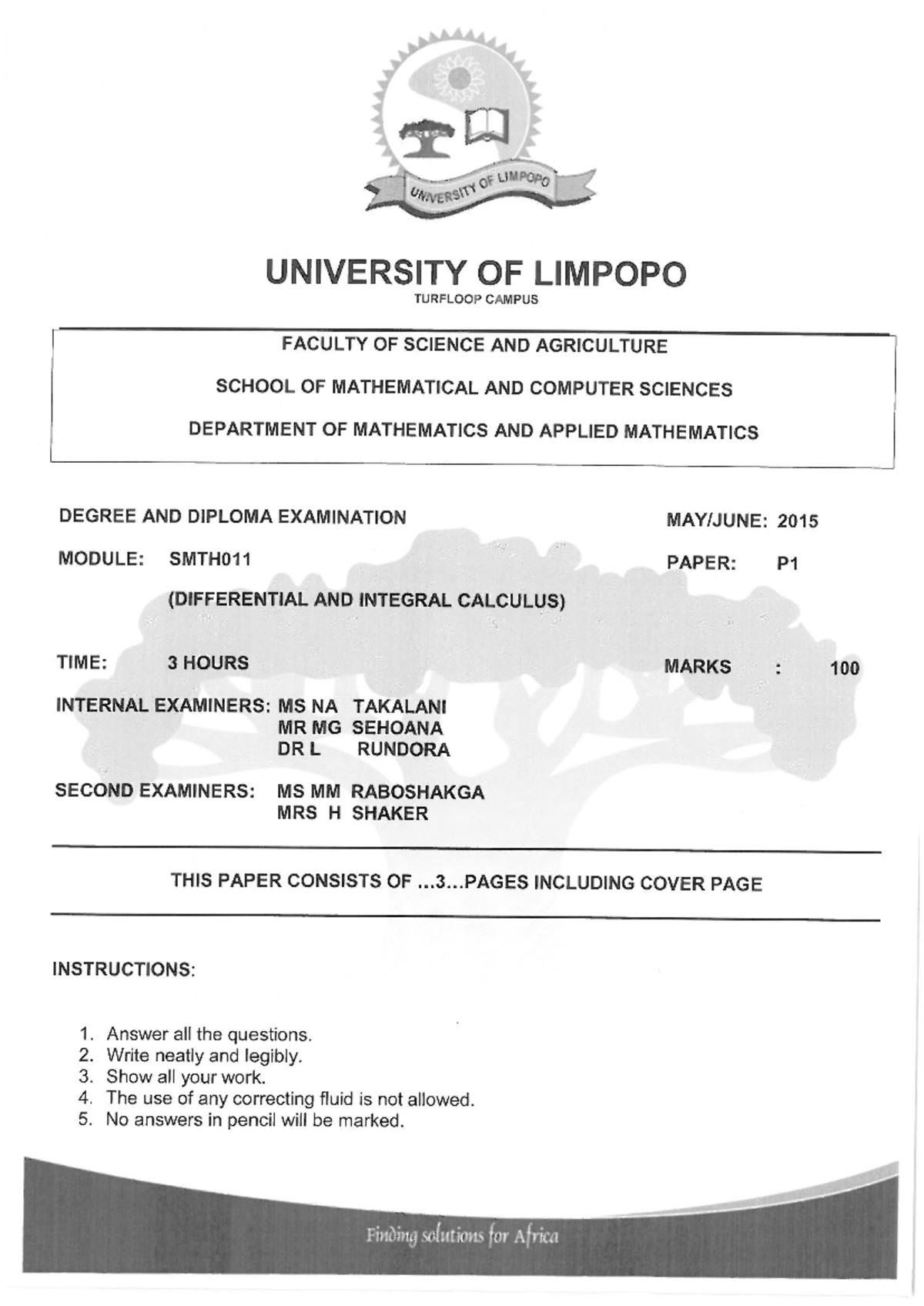 SMTH011 Main Exam - Question papers - SMTH011 - Studocu