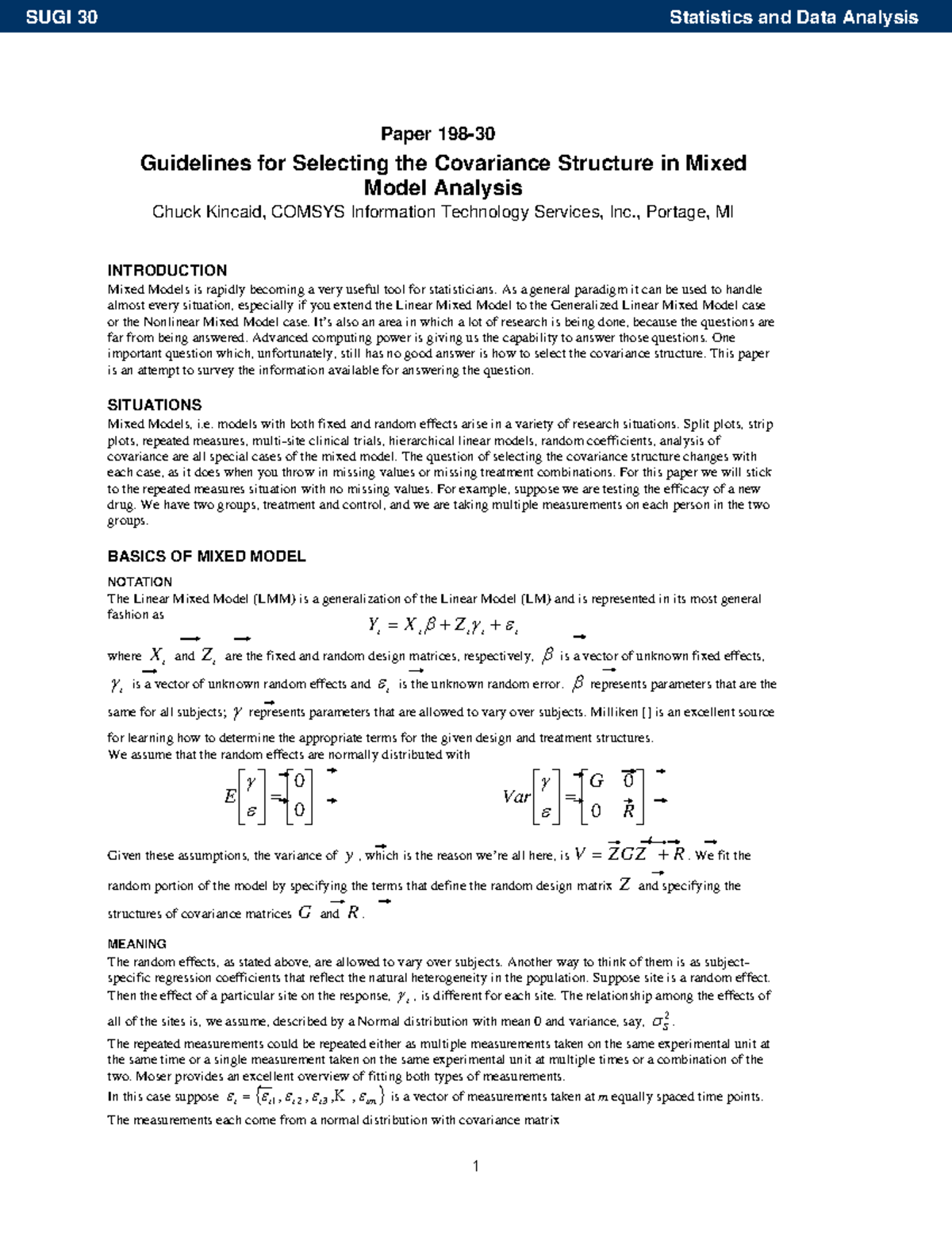 Guidelines For Selecting The Covariance Structure In Mixed Model