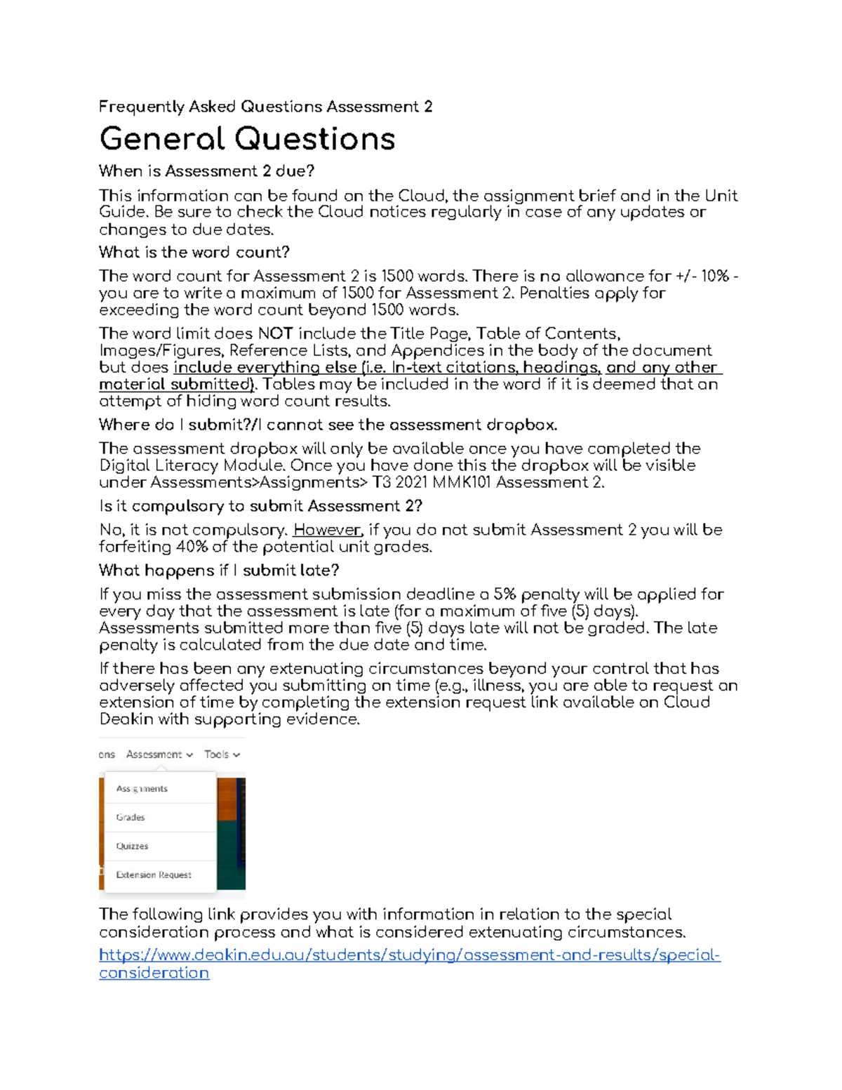 Assignment 2 FAQ - Frequently Asked Questions Assessment 2 General Questions When is Assessment ...