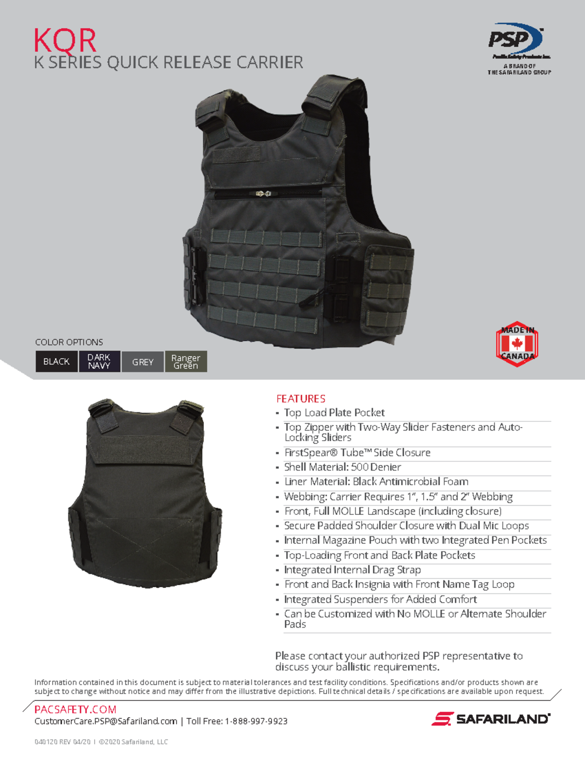 KQR-TL Carrier - Notes - Information contained in this document is ...