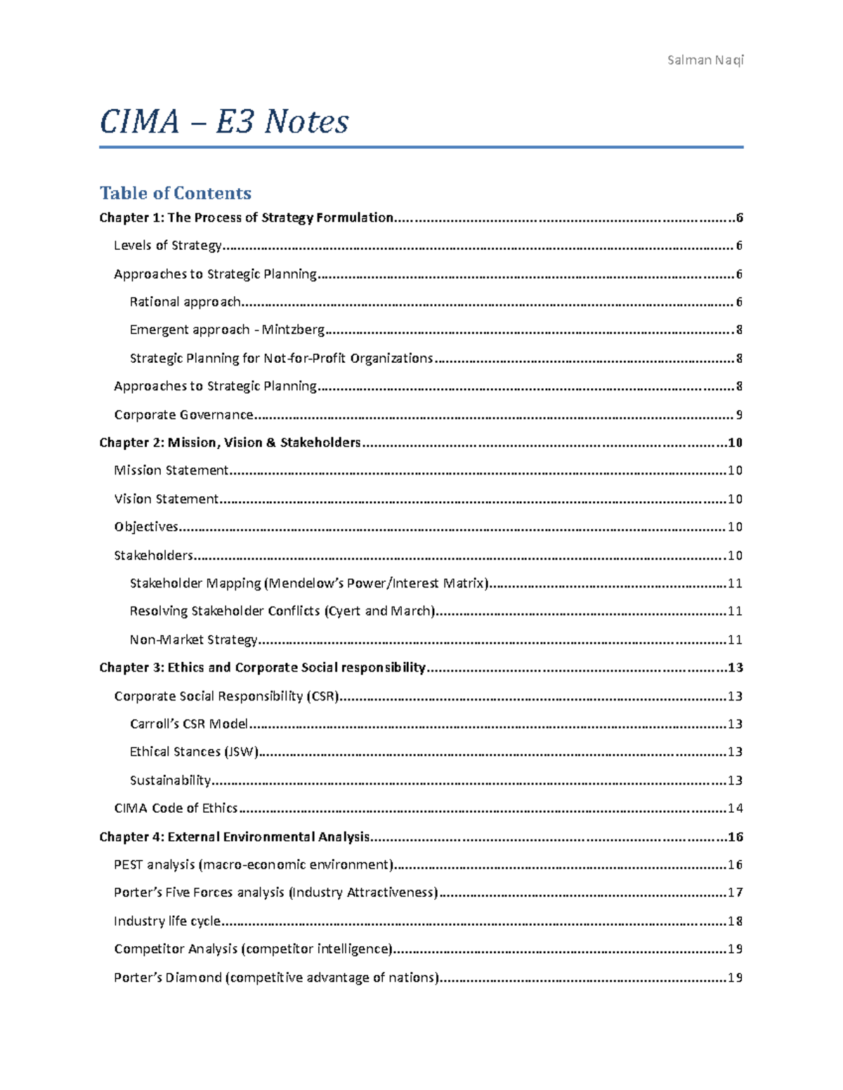 CIMA E3 2015 - CIMA Strategic Level- E3 - CIMA – E3 Notes Chapter 1 ...