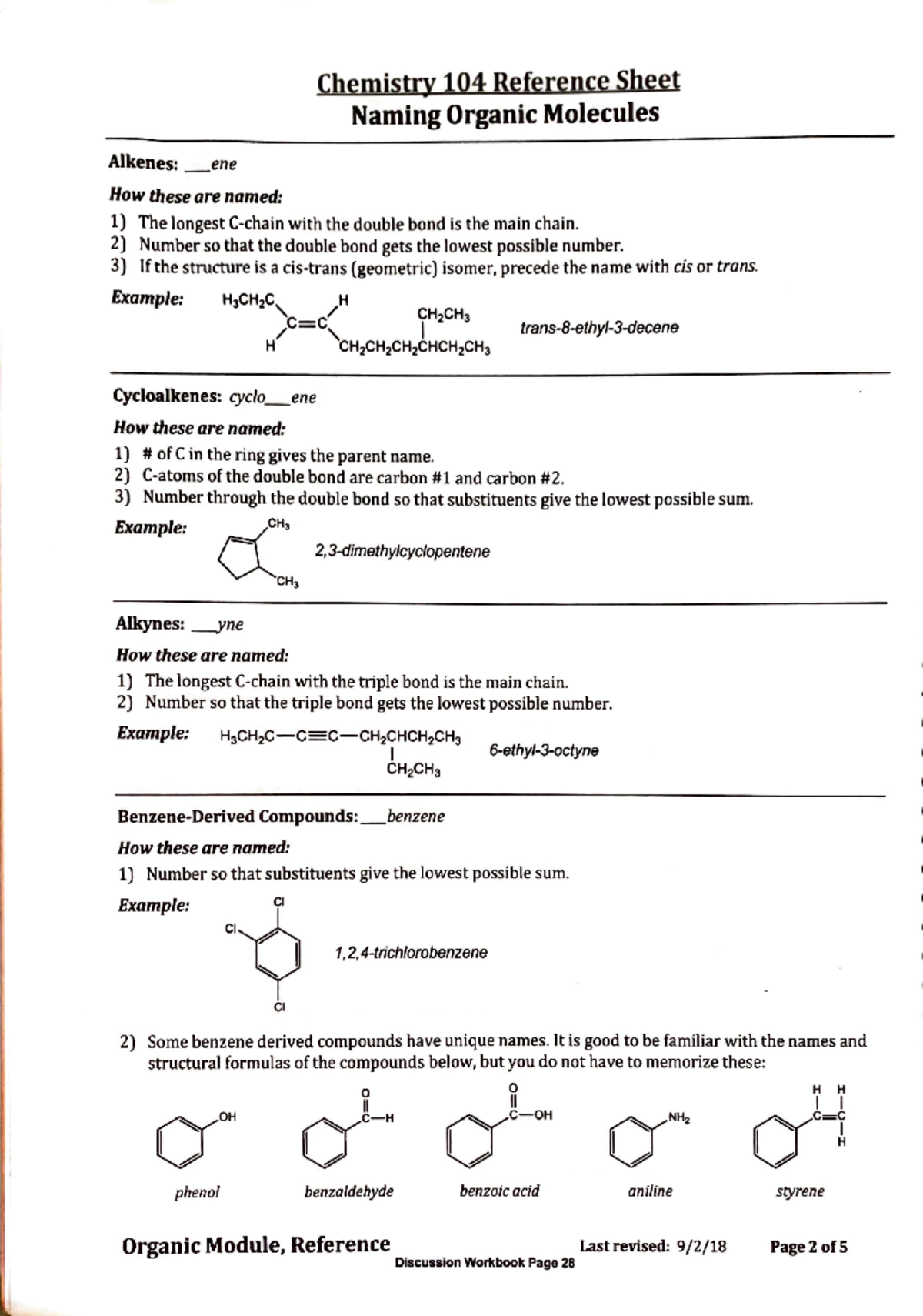 Chem Reference Sheets - Chemistry 104 Reference Sheet Naming Organic ...