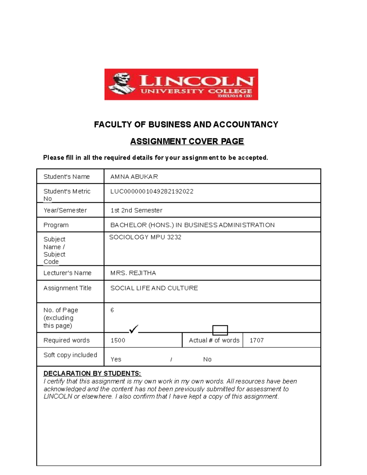 Social life and Culture - FACULTY OF BUSINESS AND ACCOUNTANCY ...