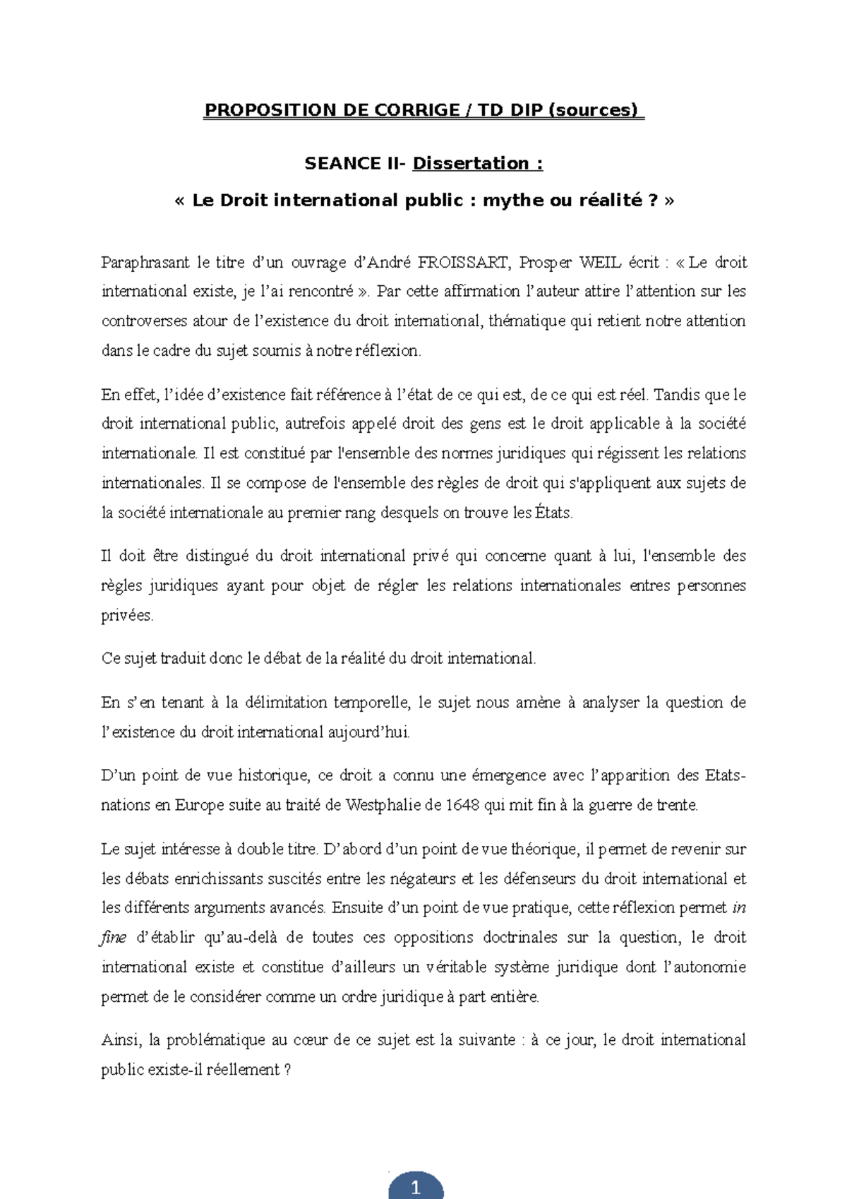 Seance 2 DIP ISDI, Proposition Amendee-1 - PROPOSITION DE CORRIGE / TD DIP (sources) SEANCE II ...