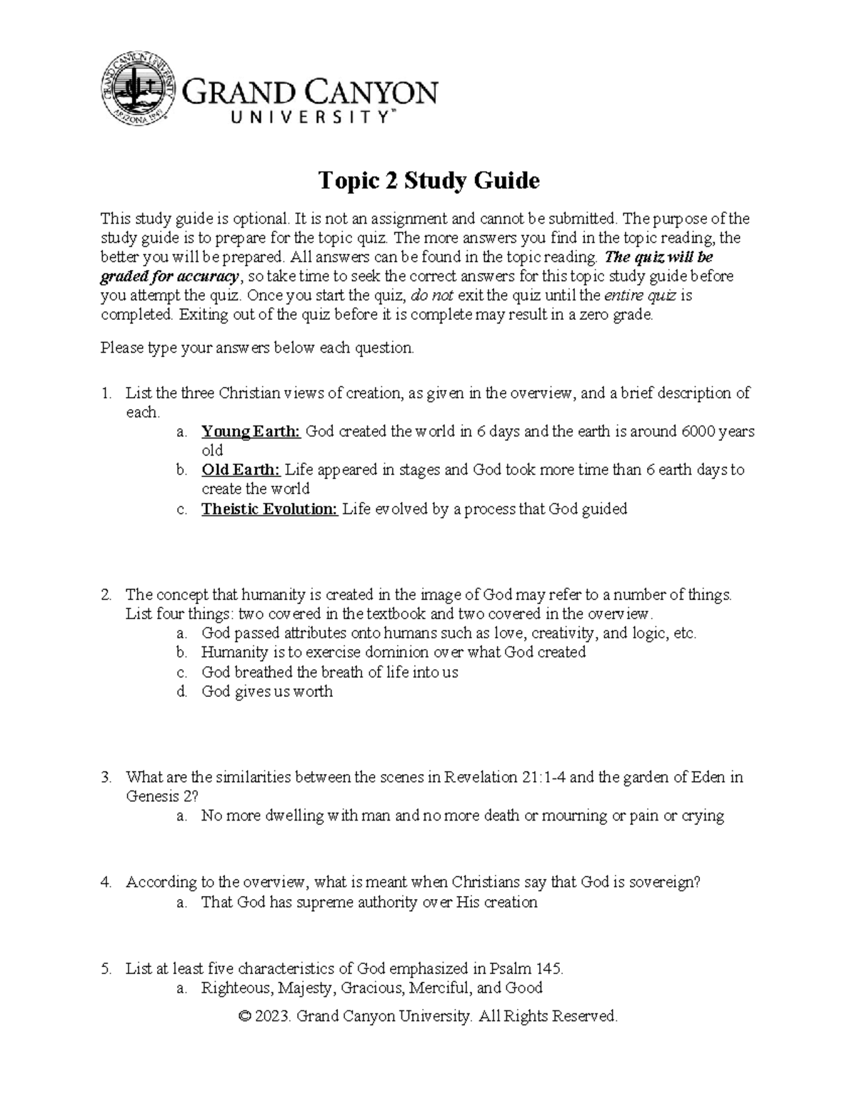 CWV-101 Topic 2 Study Guide: List the three Christian views of creation ...