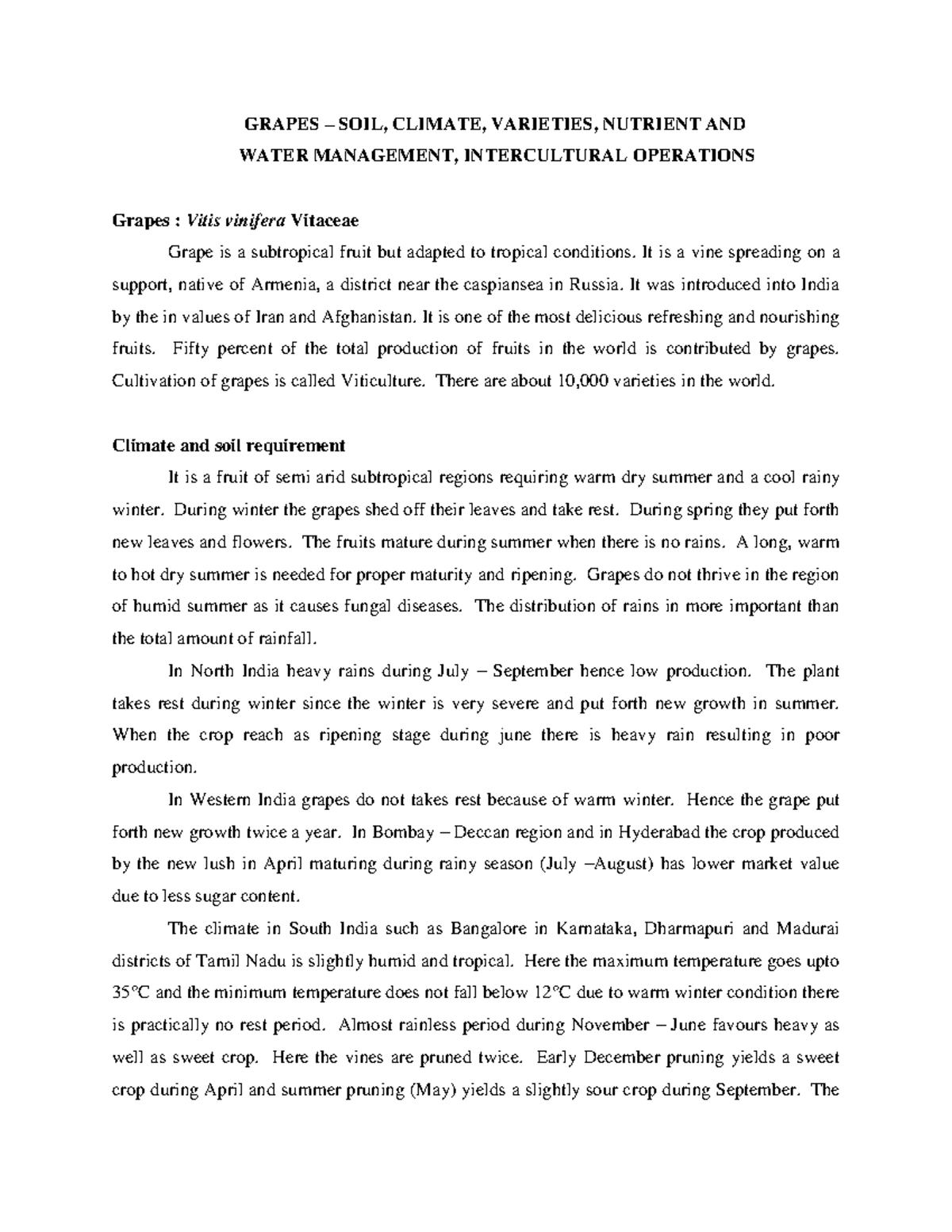 Production technology of grapes - LEC GRAPES – SOIL, CLIMATE, VARIETIES ...