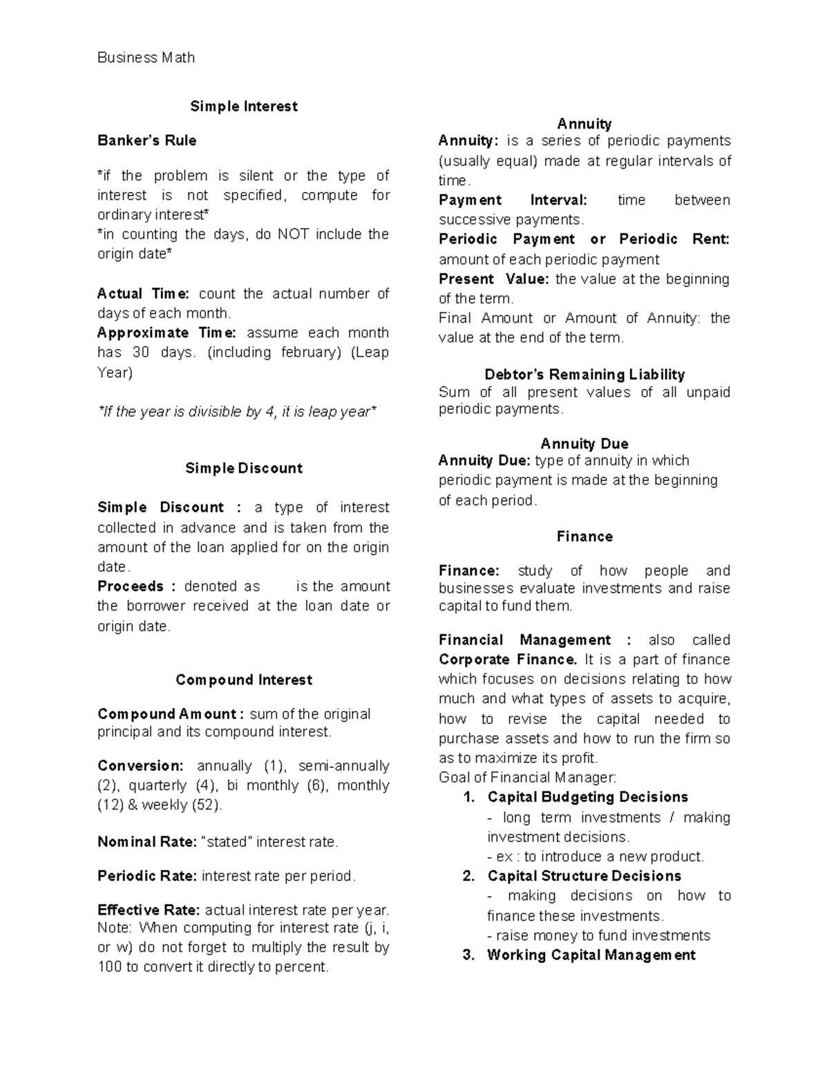 F Dnbusm Reviewer - Simple Interest Banker’s Rule if the problem is ...
