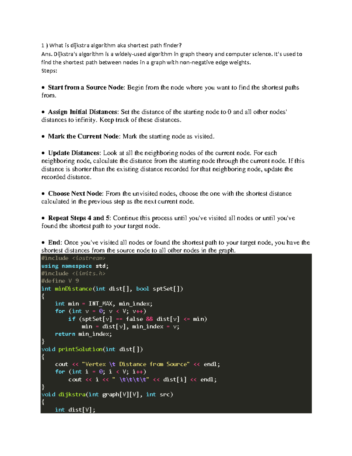 Bcs42 - Important Question - 1 ) What is dijkstra algorithm aka ...