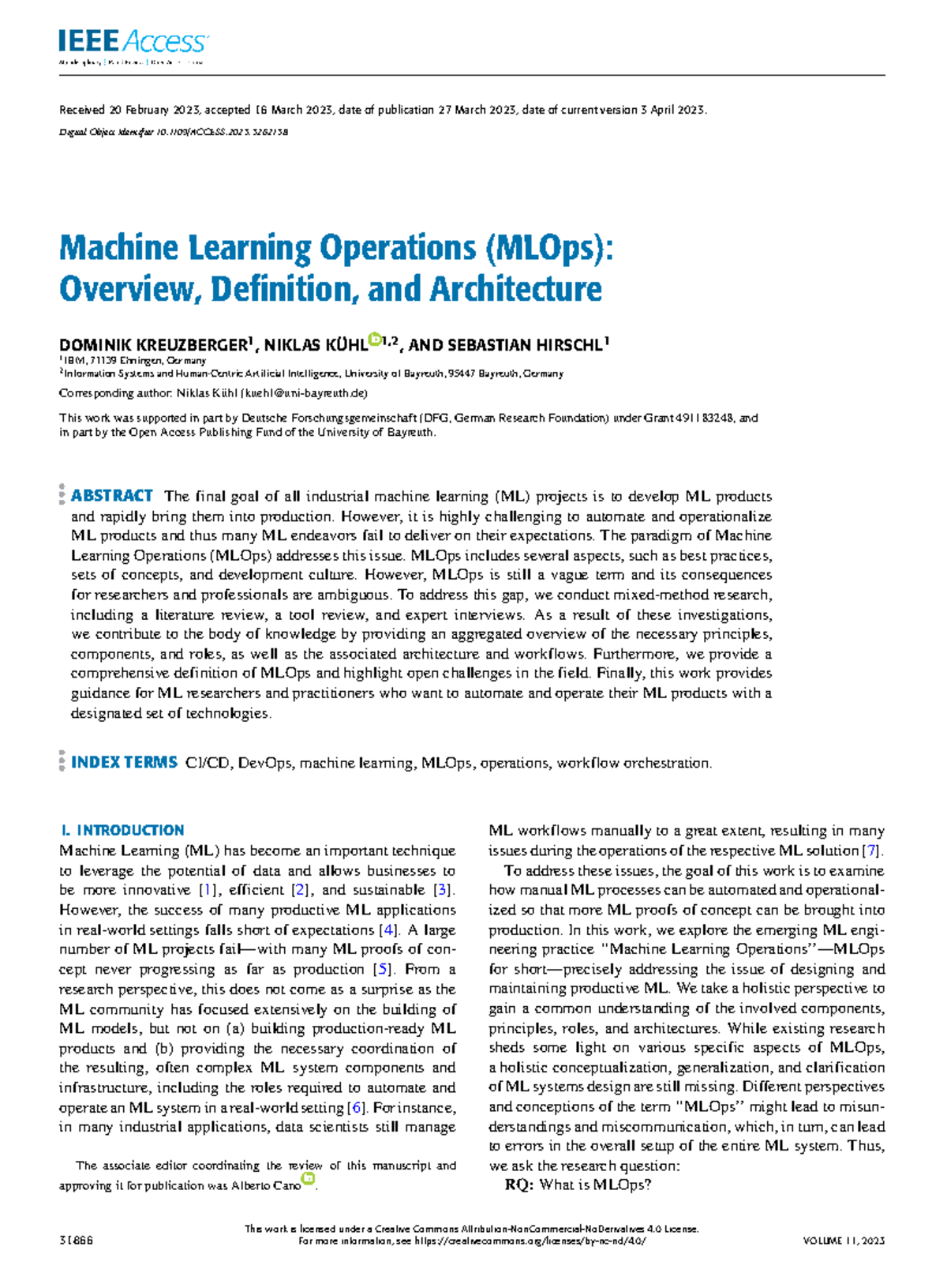Machine Learning Operations MLOps Overview Definition and Architecture ...