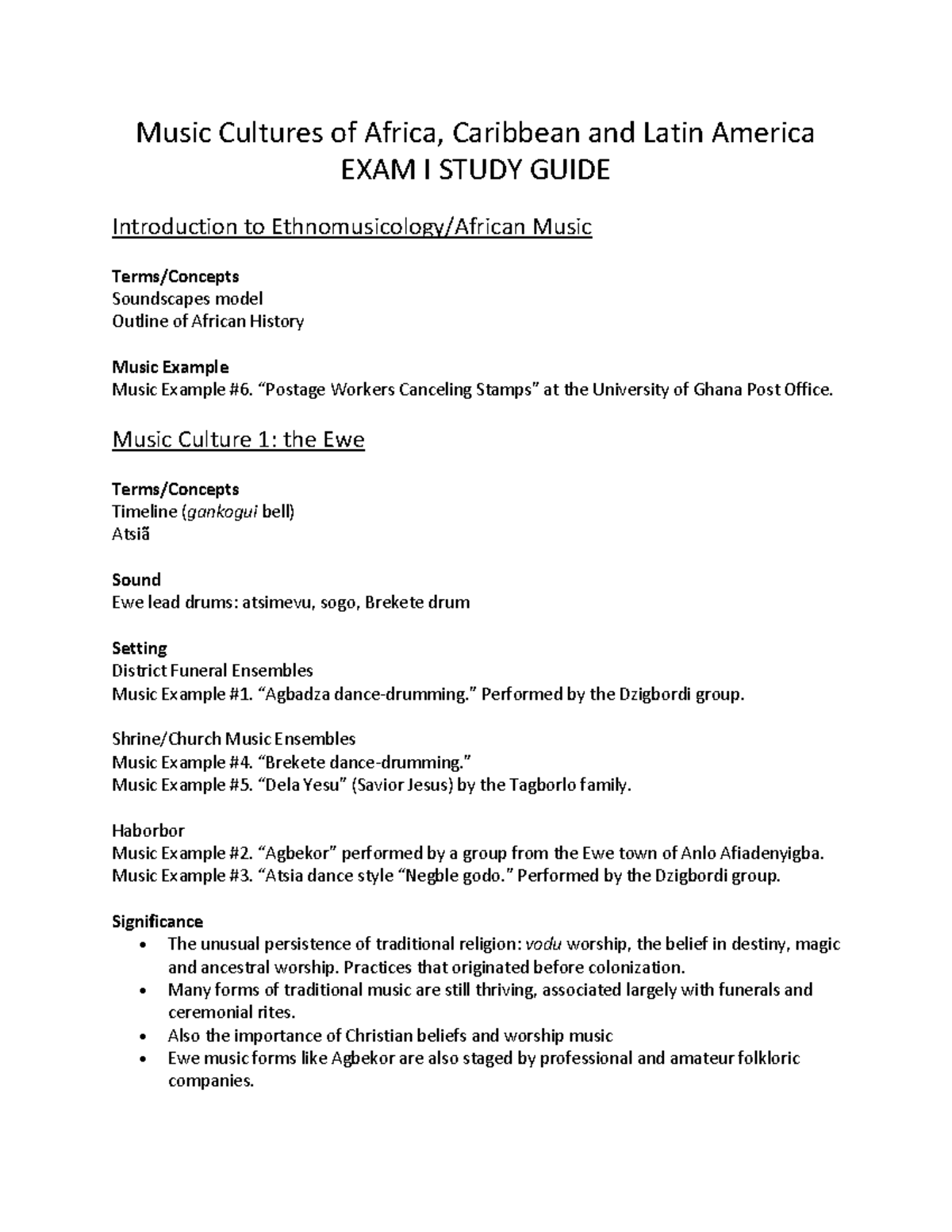MUS 112 Exam 1 Study Guide - Music Cultures of Africa, Caribbean and ...