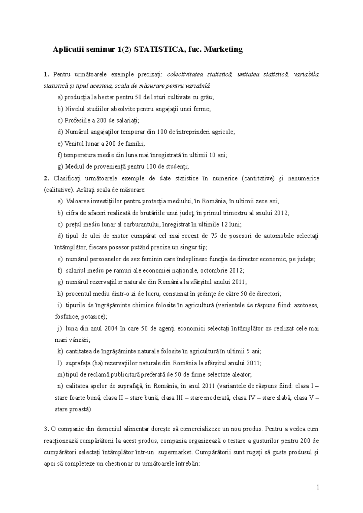 Seminar-2-statistica - Aplicatii seminar 1(2) STATISTICA, fac ...