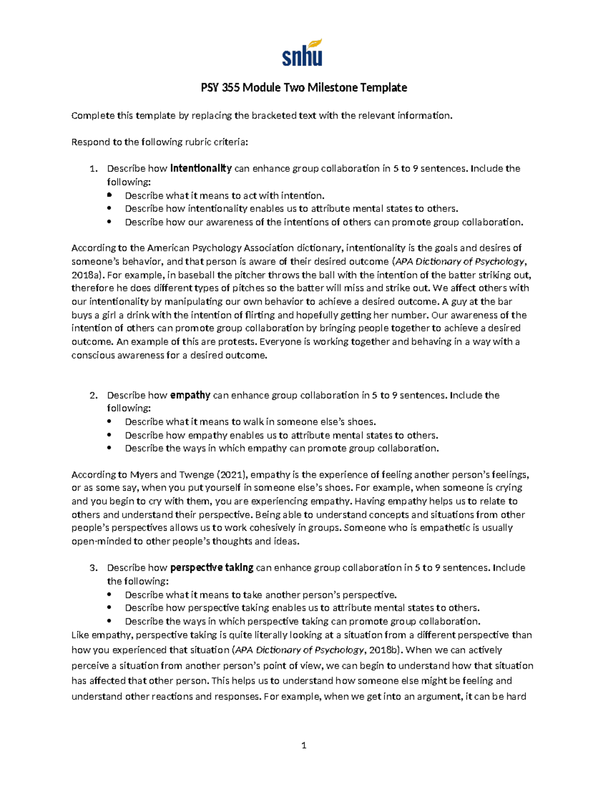 PSY 355 Module Two Milestone Template - PSY 355 Module Two Milestone ...