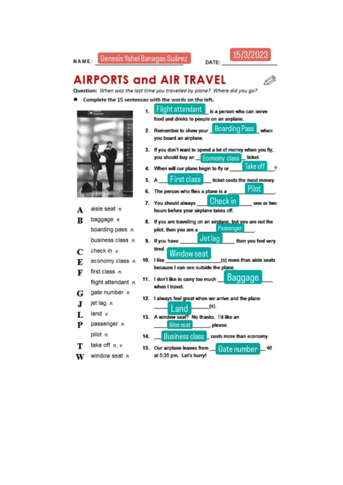 Airports and Air Travel Worksheet Banegas Genesis - Inglés II - Studocu