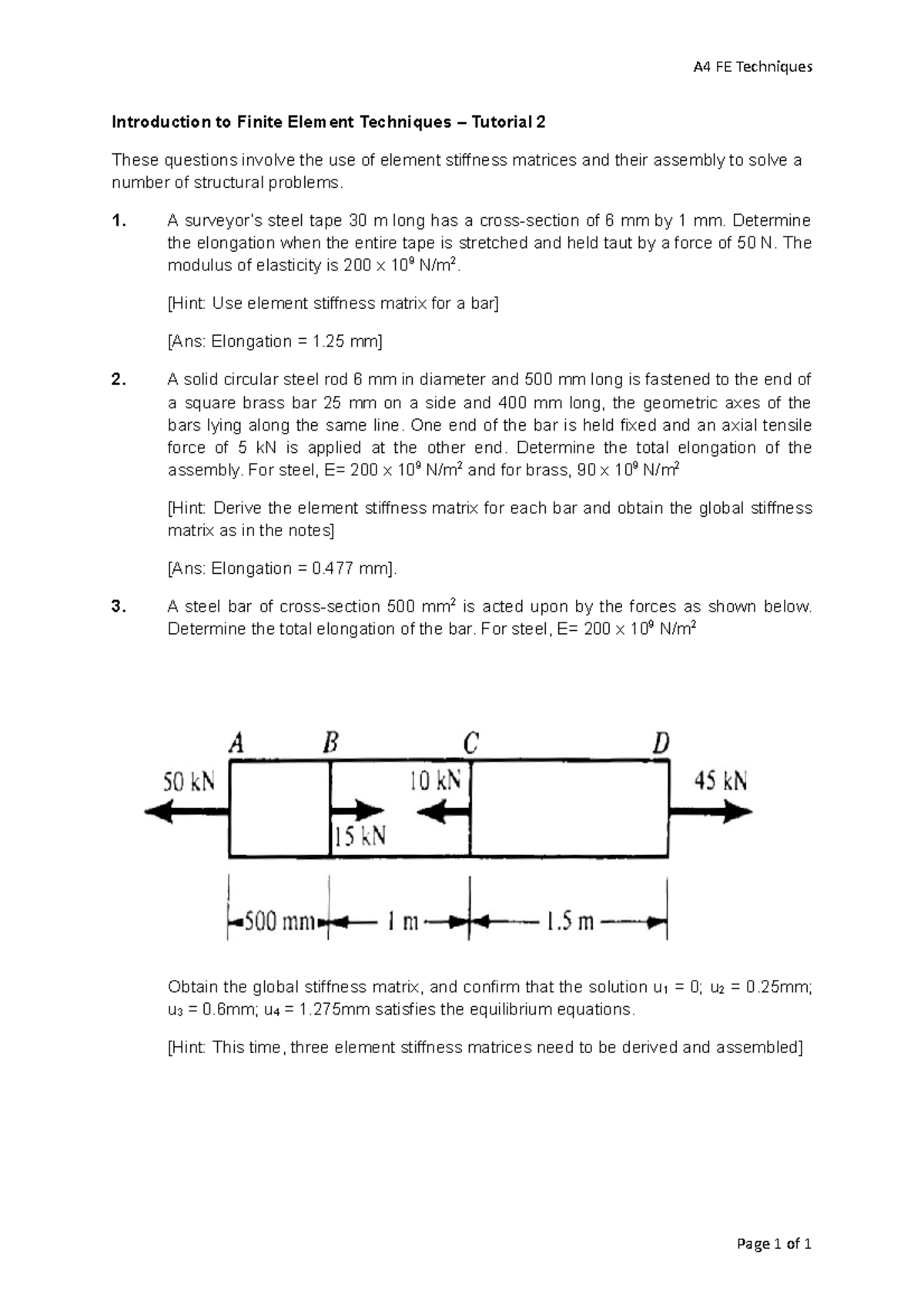Tutorial 2 A4 Fe Techniques Introduction To Finite Element Techniques Tutorial 2 These