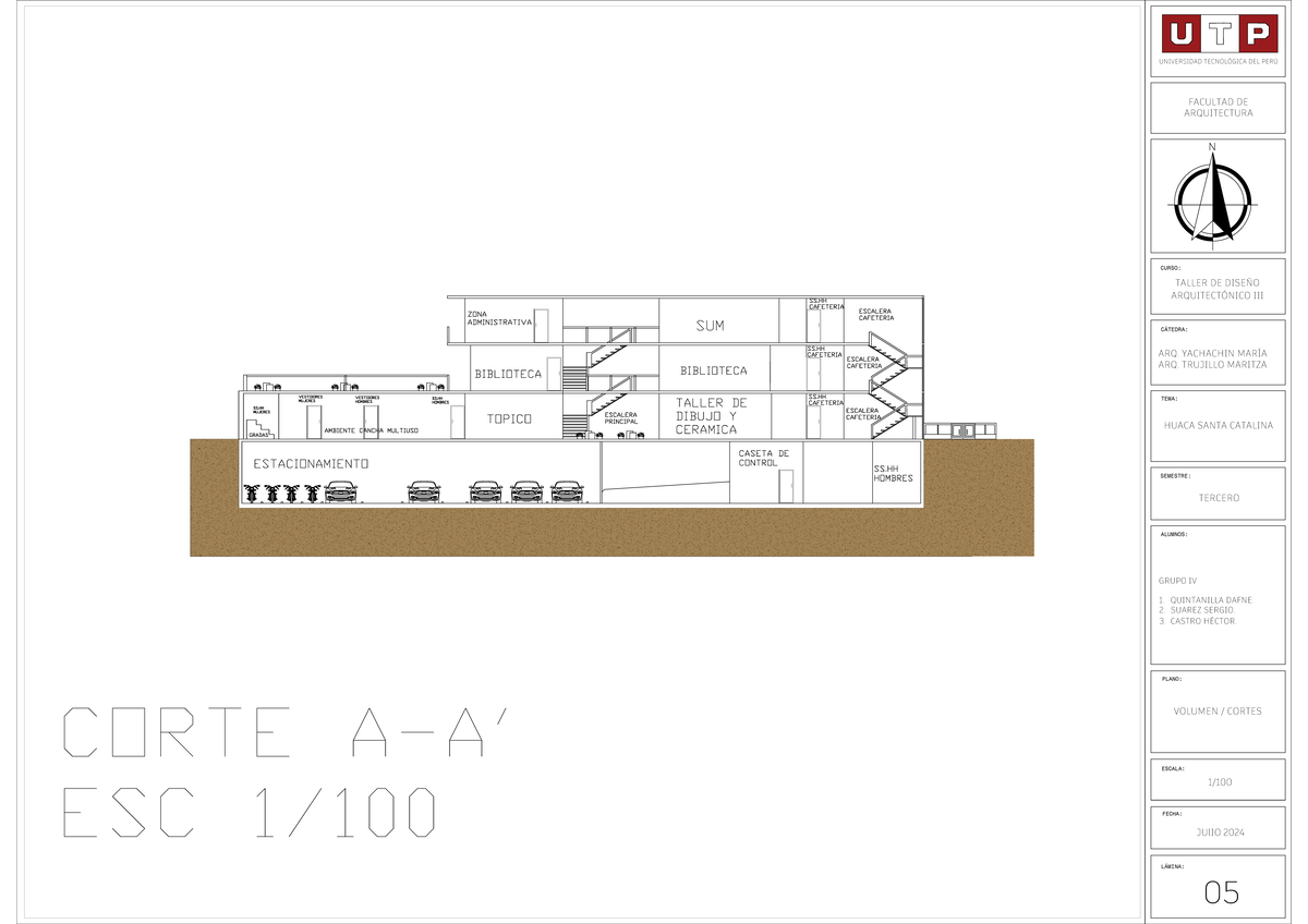 Corte AA 1100 - arquitectura - LÁMINA: 05 FECHA: JUlIO 2024 ESCALA: 1 ...
