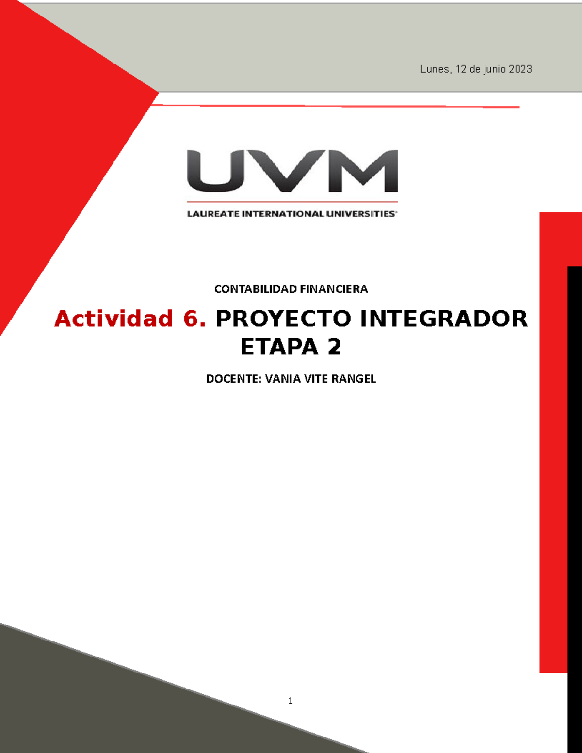 ACTIVIDAD 6 Proyecto integrador 2 - CONTABILIDAD FINANCIERA Actividad 6. PROYECTO INTEGRADOR ...