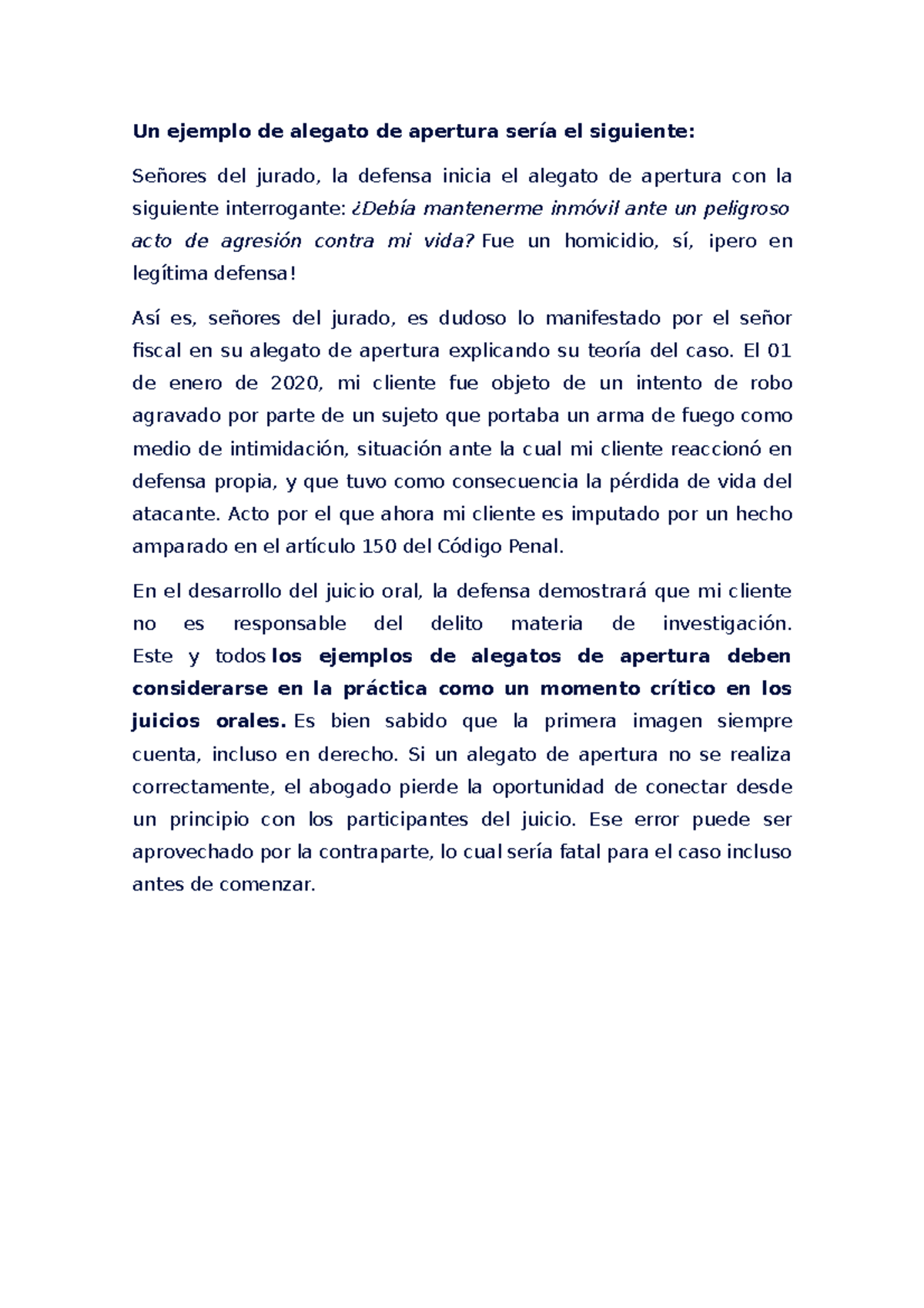 Un ejemplo de alegatos - trabajo - Un ejemplo de alegato de apertura ...