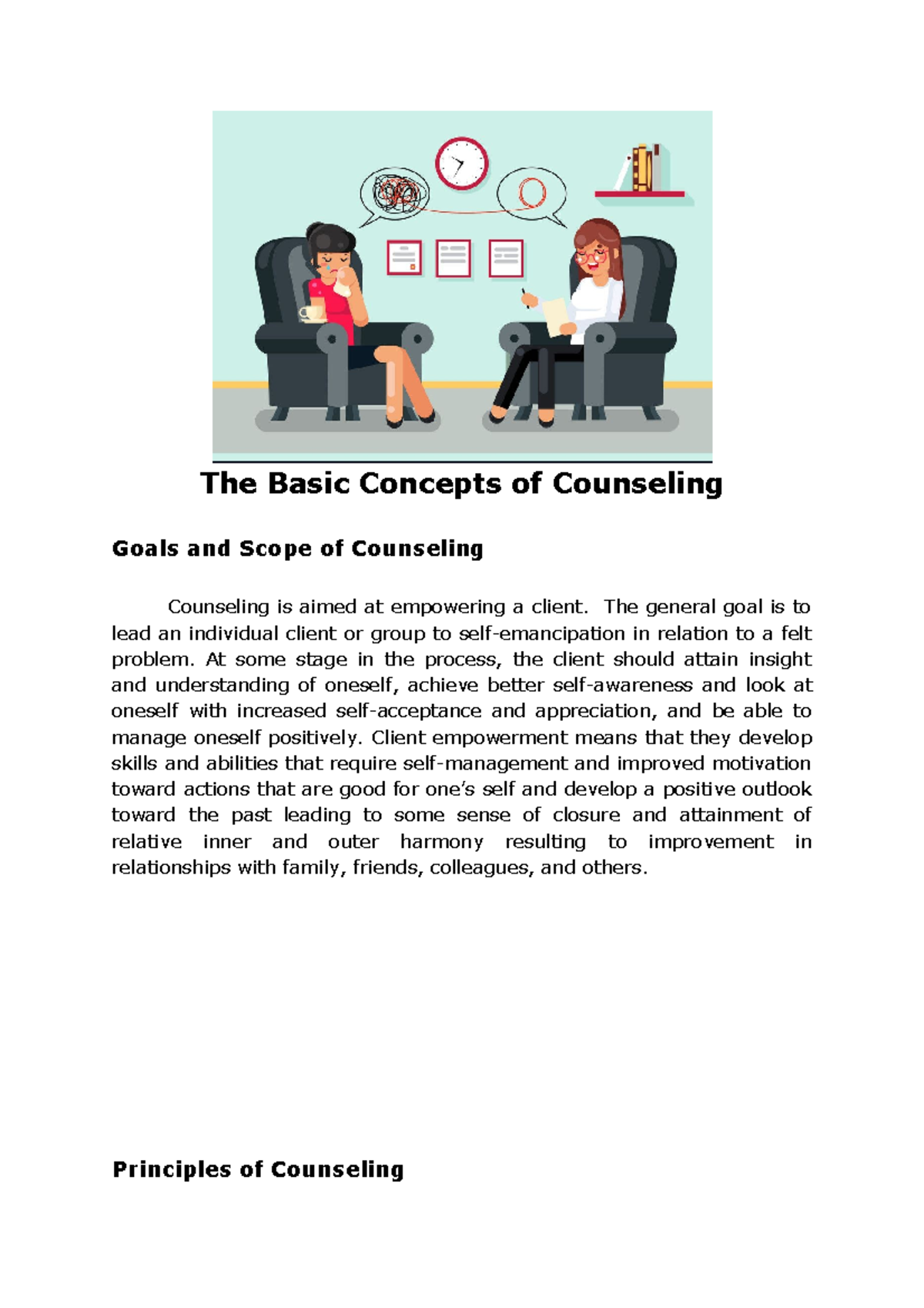 Basic Concepts of Counseling - The general goal is to lead an ...