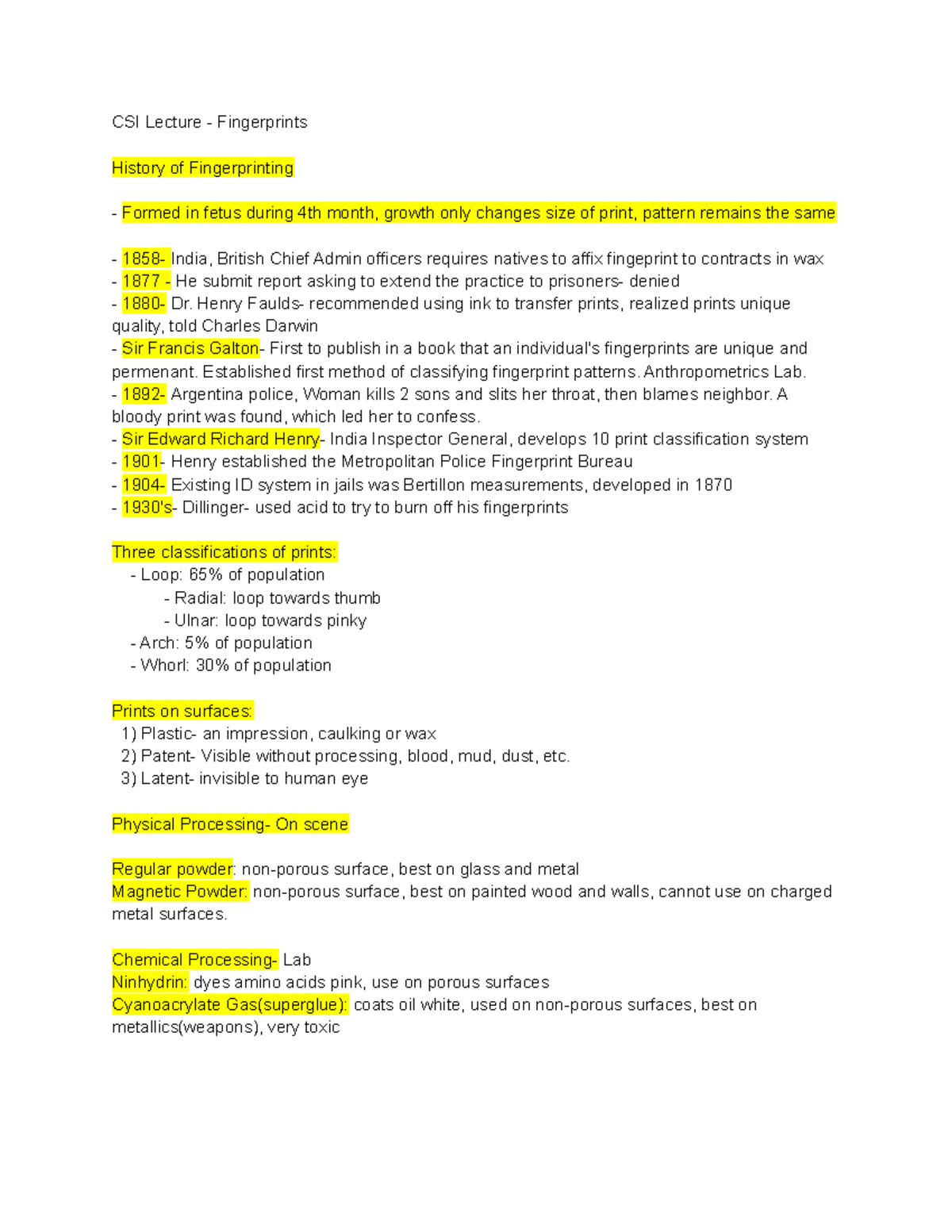 Csi Fingerprints Csi Lecture Fingerprints History Of Fingerprinting Formed In Fetus During