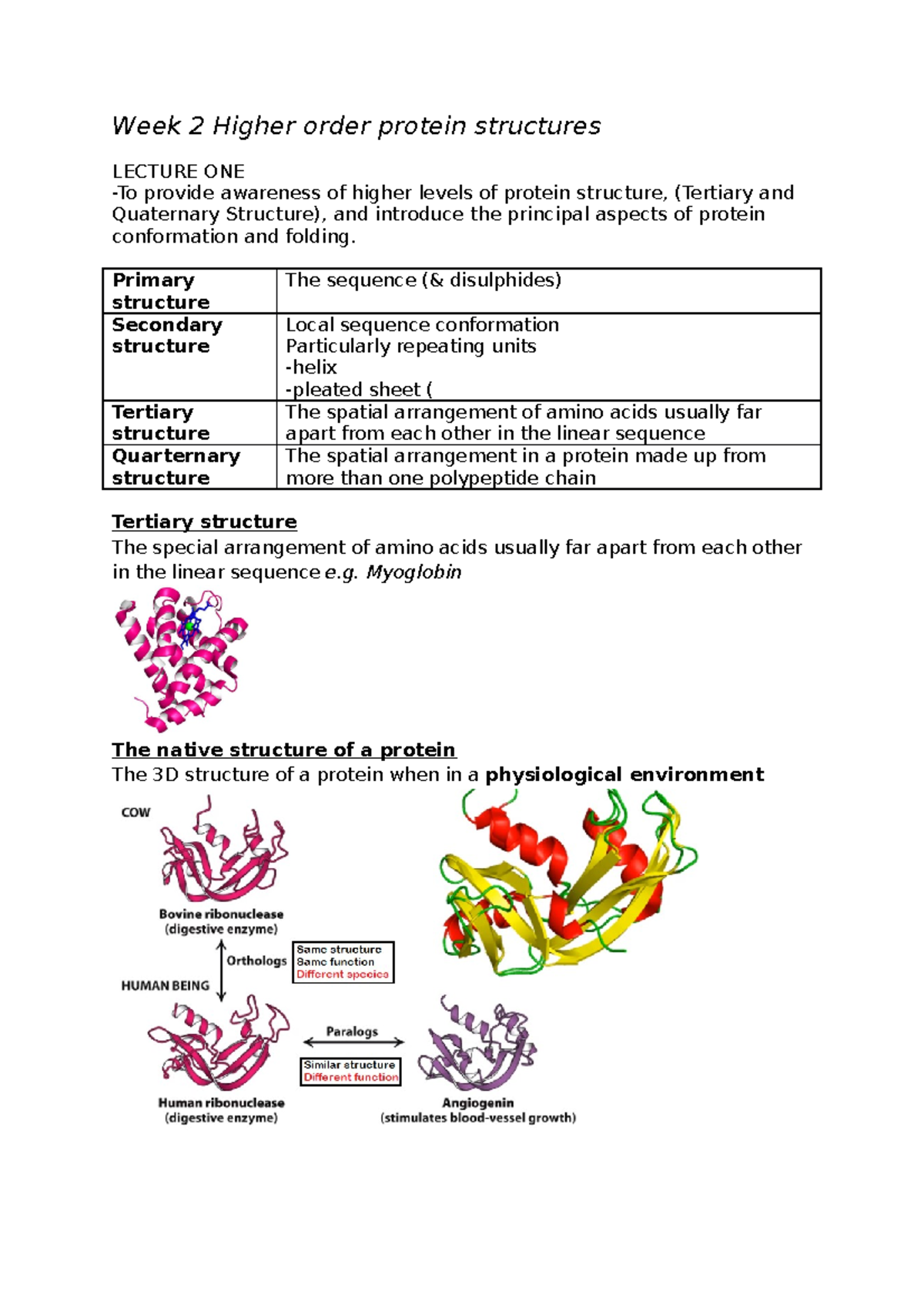 Week 2 Higher order protein structure - Week 2 Higher order protein ...
