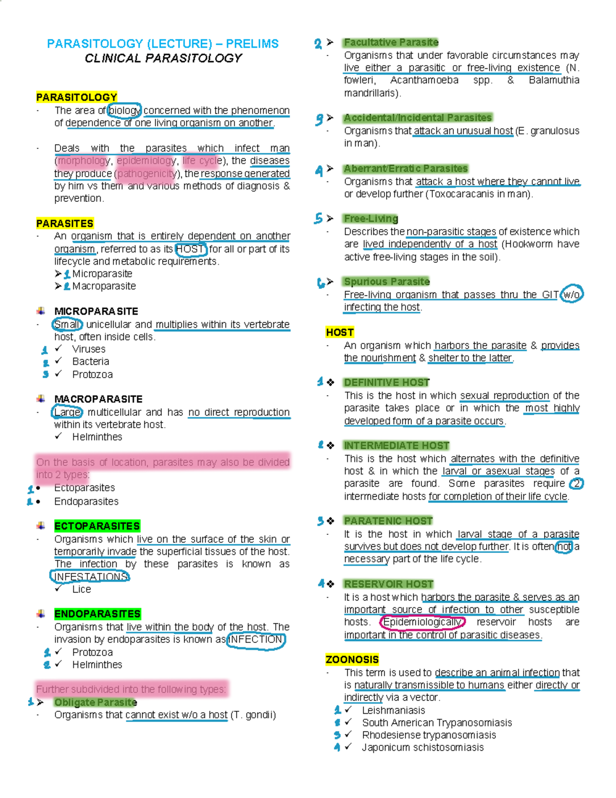 1 - Lec Notes - PARASITOLOGY (LECTURE) – PRELIMS CLINICAL PARASITOLOGY ...