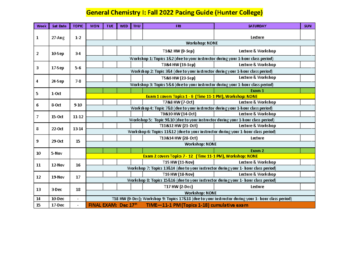 102 Pacing guide S22 - General Chemistry I: Fall 2022 Pacing Guide ...