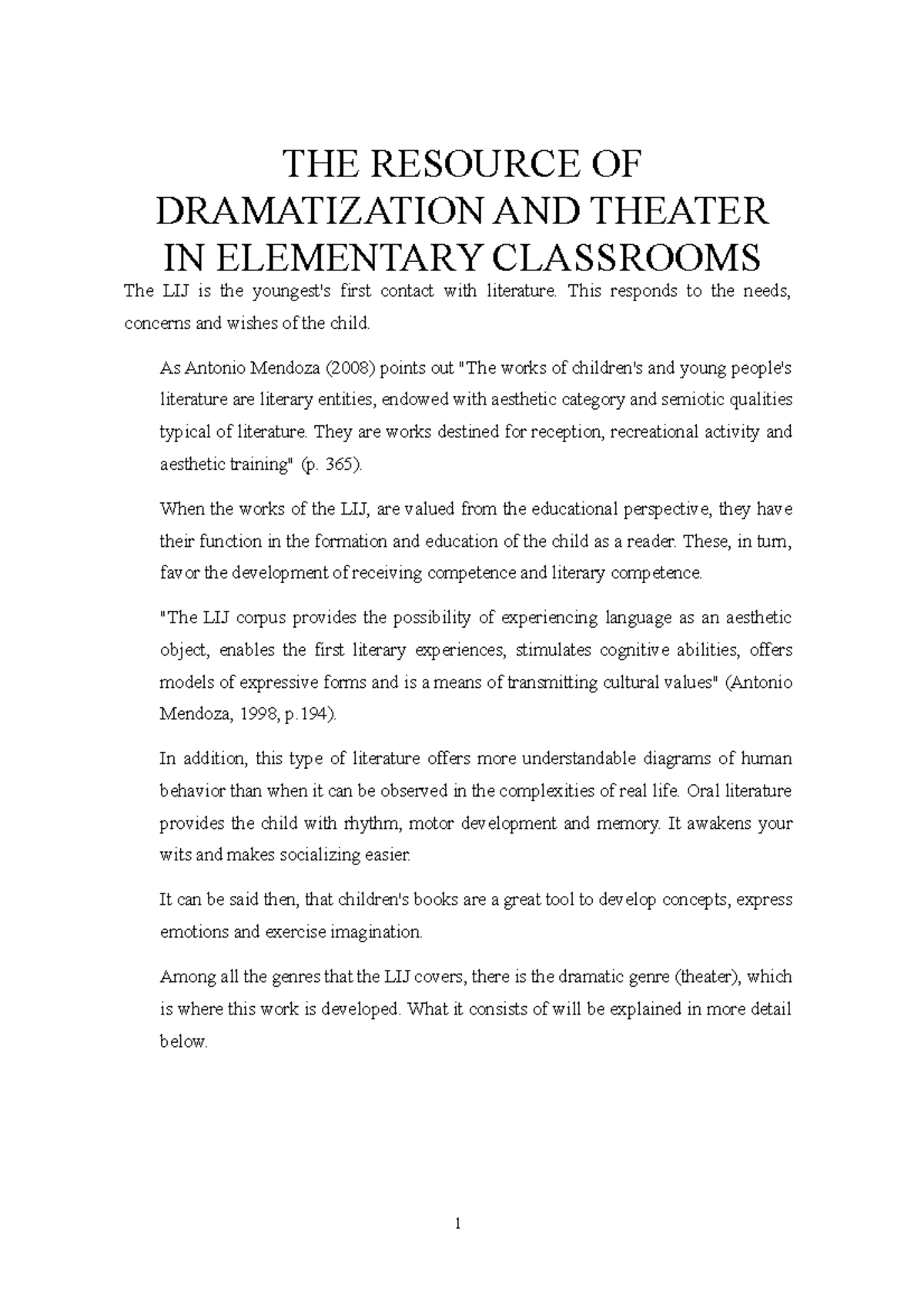 THE Resource OF Dramatization AND Theater IN Elementary Classrooms - 1 ...