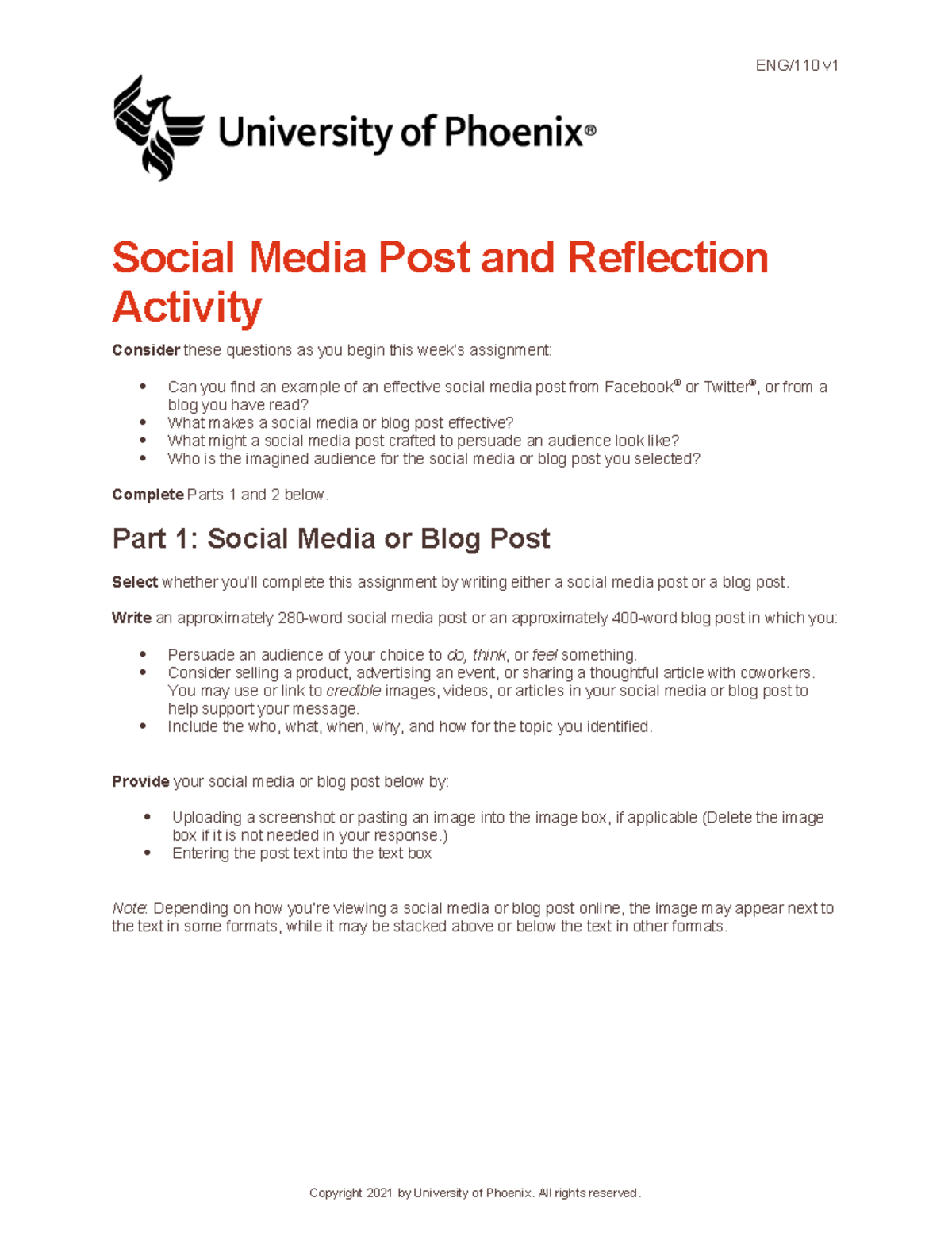 Wk 3 - Social Media Post and Reflection Activity - ENG/110 v Social ...