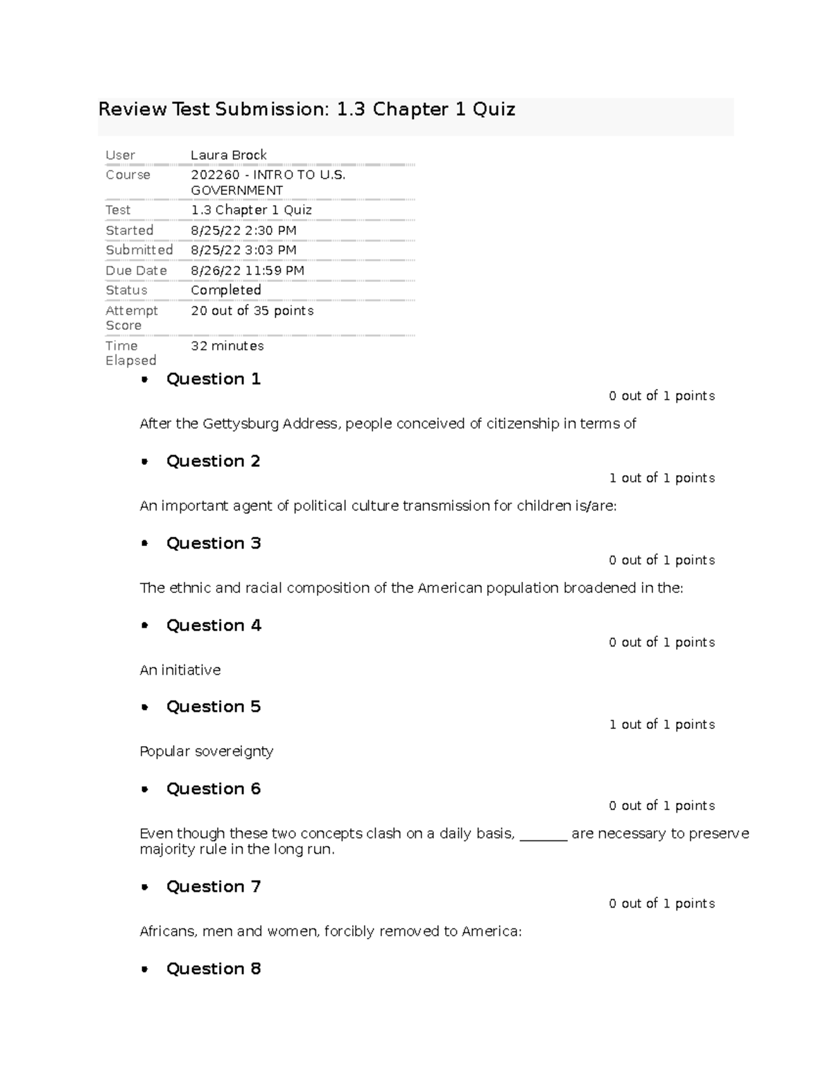 Test Submission 1.3 Chapter 1 Quiz - Review Test Submission: 1 Chapter ...