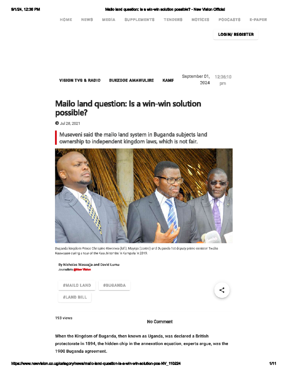 Mailo qtn - 12:36 PM Mailo land question: Is a solution possible? New ...