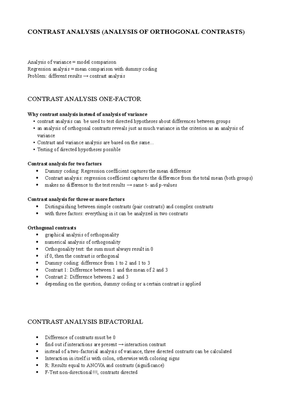 Statistics summary 21: Contrast analysis - CONTRAST ANALYSIS (ANALYSIS OF ORTHOGONAL CONTRASTS ...