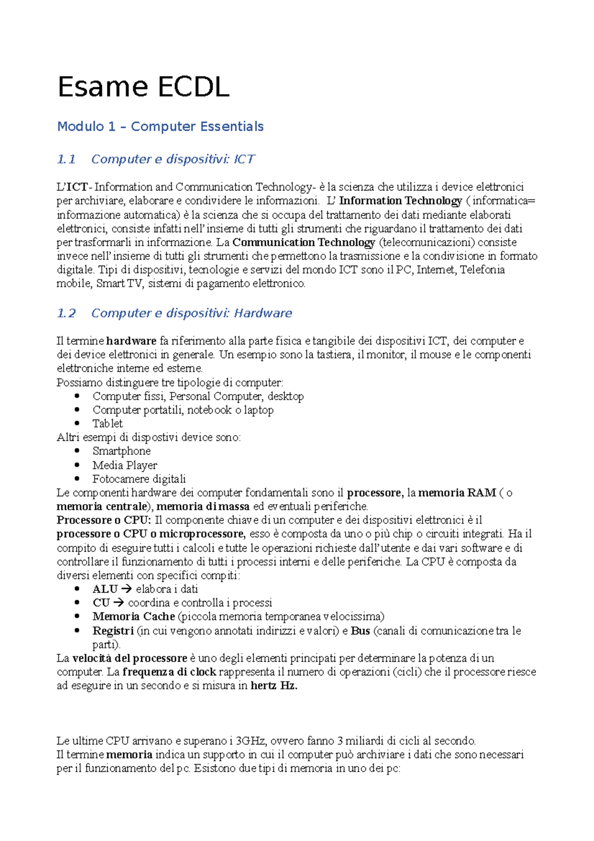 Esame ECDL Modulo 1 e 2 - Esame ECDL Modulo 1 – Computer Essentials 1 Computer e dispositivi ...