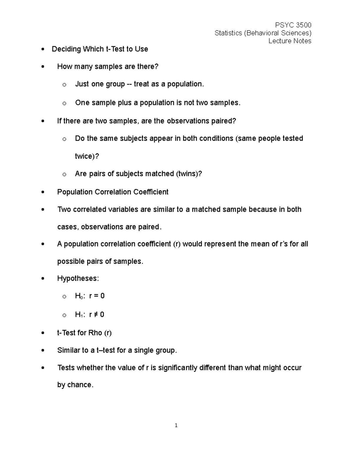 2021 Psyc 3500 Statistics Behavioral Science Lecture Notes Single Sample T Test Dependent