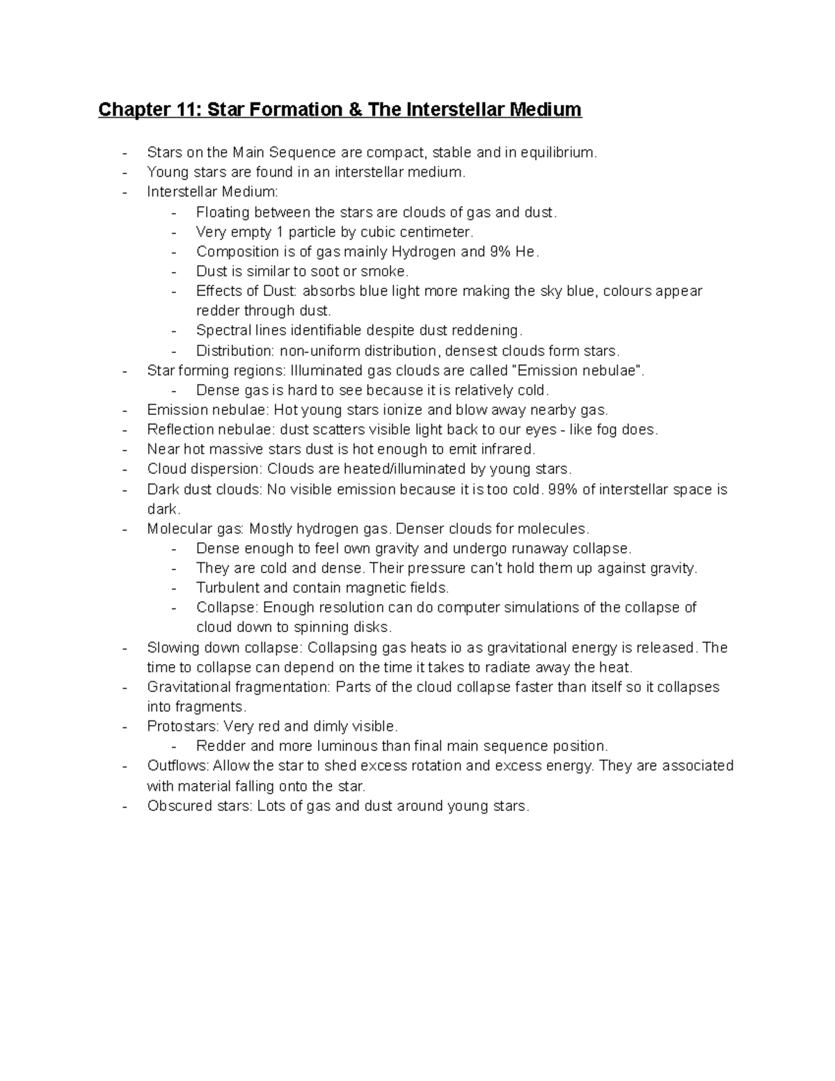 Astron 1F03 chap 11 - Lecture notes - Chapter 11: Star Formation & The ...