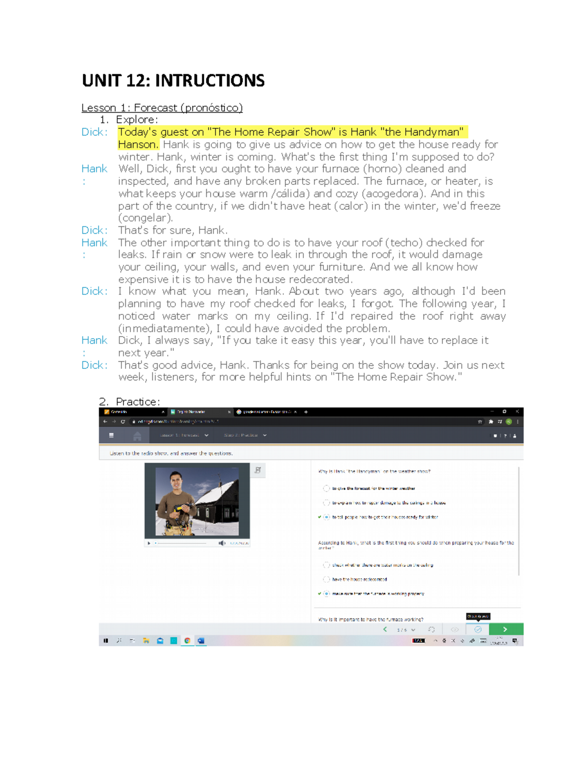 UNIT 12 - UNIT 13 - Actividad relevante del inglés nivel 3 UPC - Ingles ...