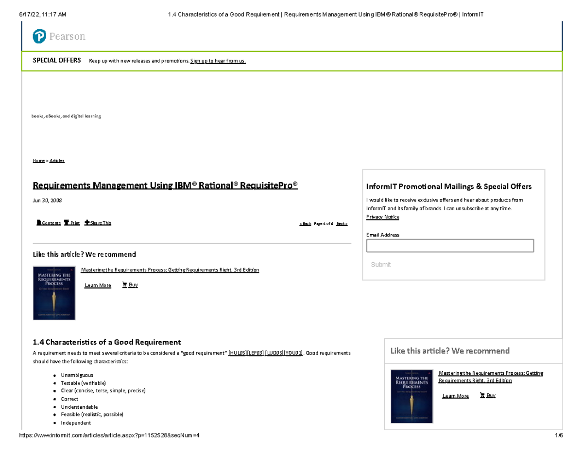 1.4 Characteristics of a Good Requirement Requirements Management Using ...