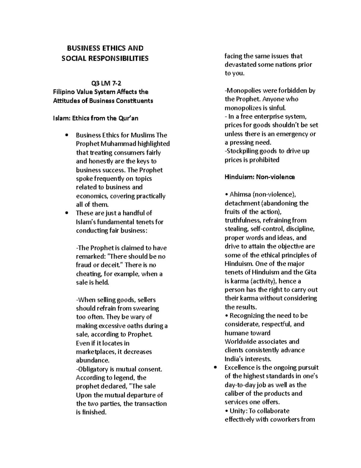 Business Ethics Q3 LM 7-2 - BUSINESS ETHICS AND SOCIAL RESPONSIBILITIES ...