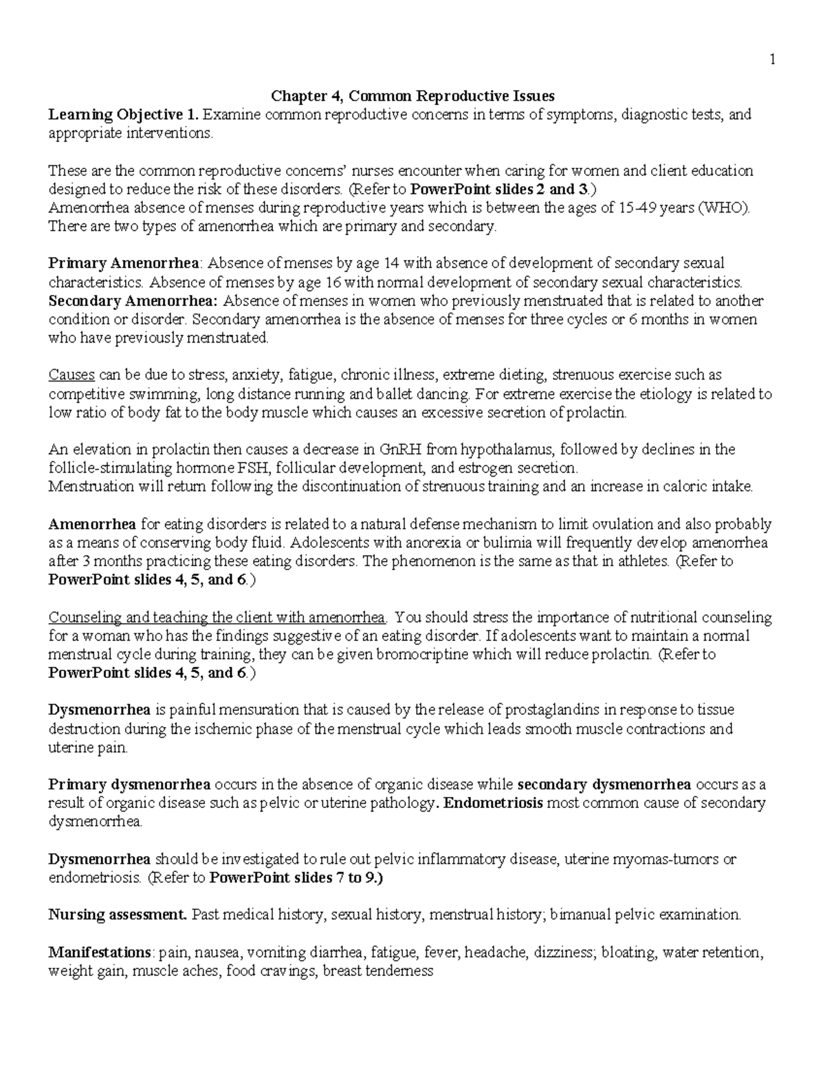 Chapter 4 final notes - Chapter 4, Common Reproductive Issues Learning ...