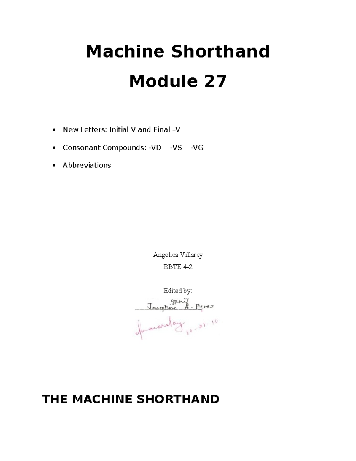 Machine Shorthand module 27 - Machine Shorthand Module 27 • New Letters ...