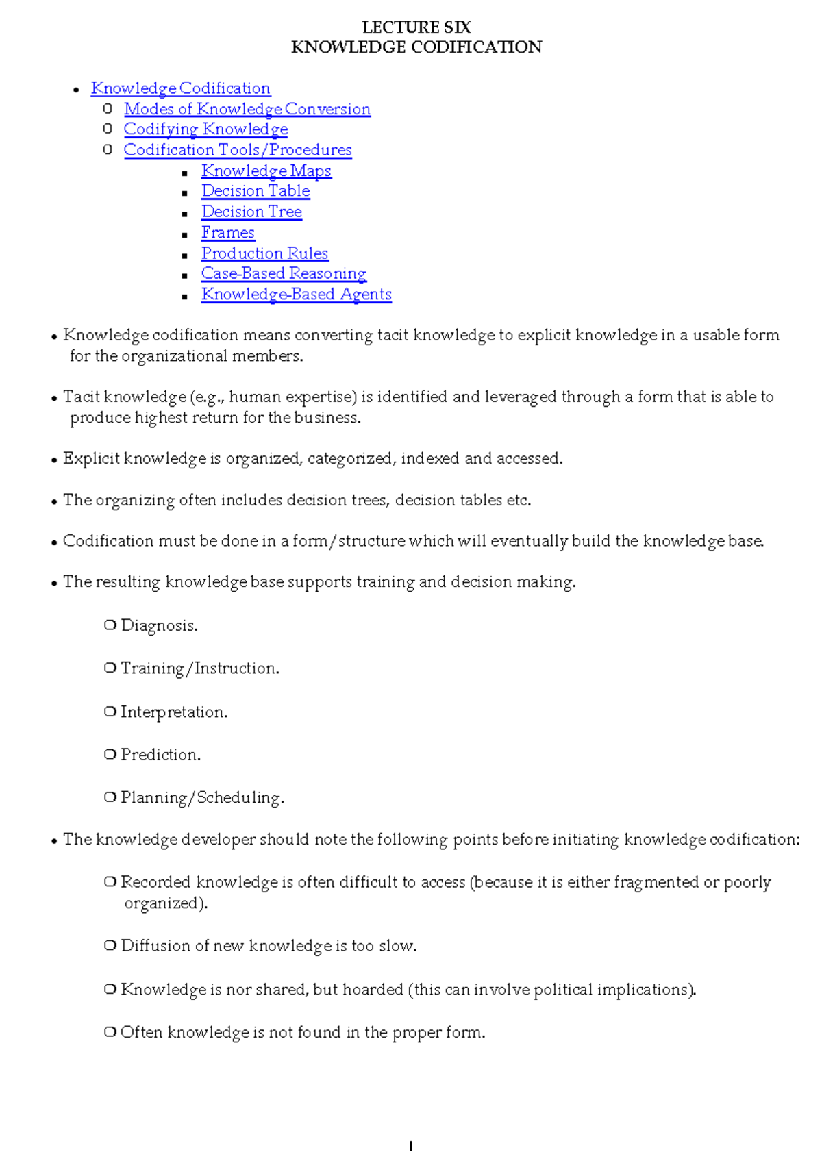 Lecture SIX Knowledge Codification - LECTURE SIX KNOWLEDGE CODIFICATION ...
