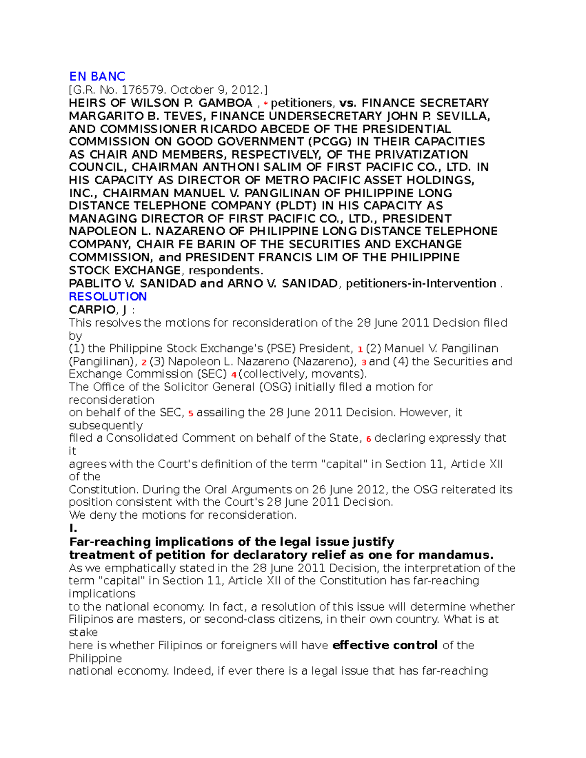 Gamboa - EN BANC [G. No. 176579. October 9, 2012.] HEIRS OF WILSON P ...