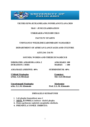 2022 Ukuhlolwa Okuyisipesheli KUKA AZUL151 - UKUHLOLWA OKUYISIPESHELI ...