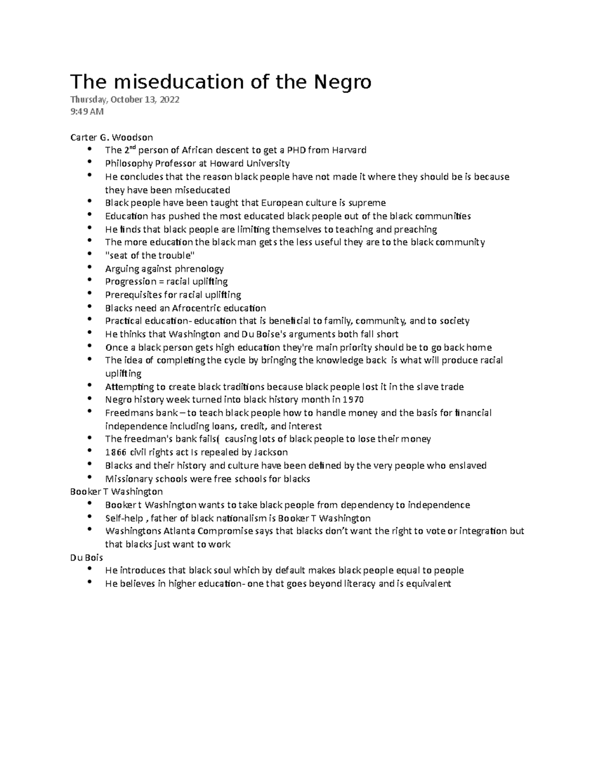 The miseducation of the Negro - The miseducation of the Negro Thursday ...